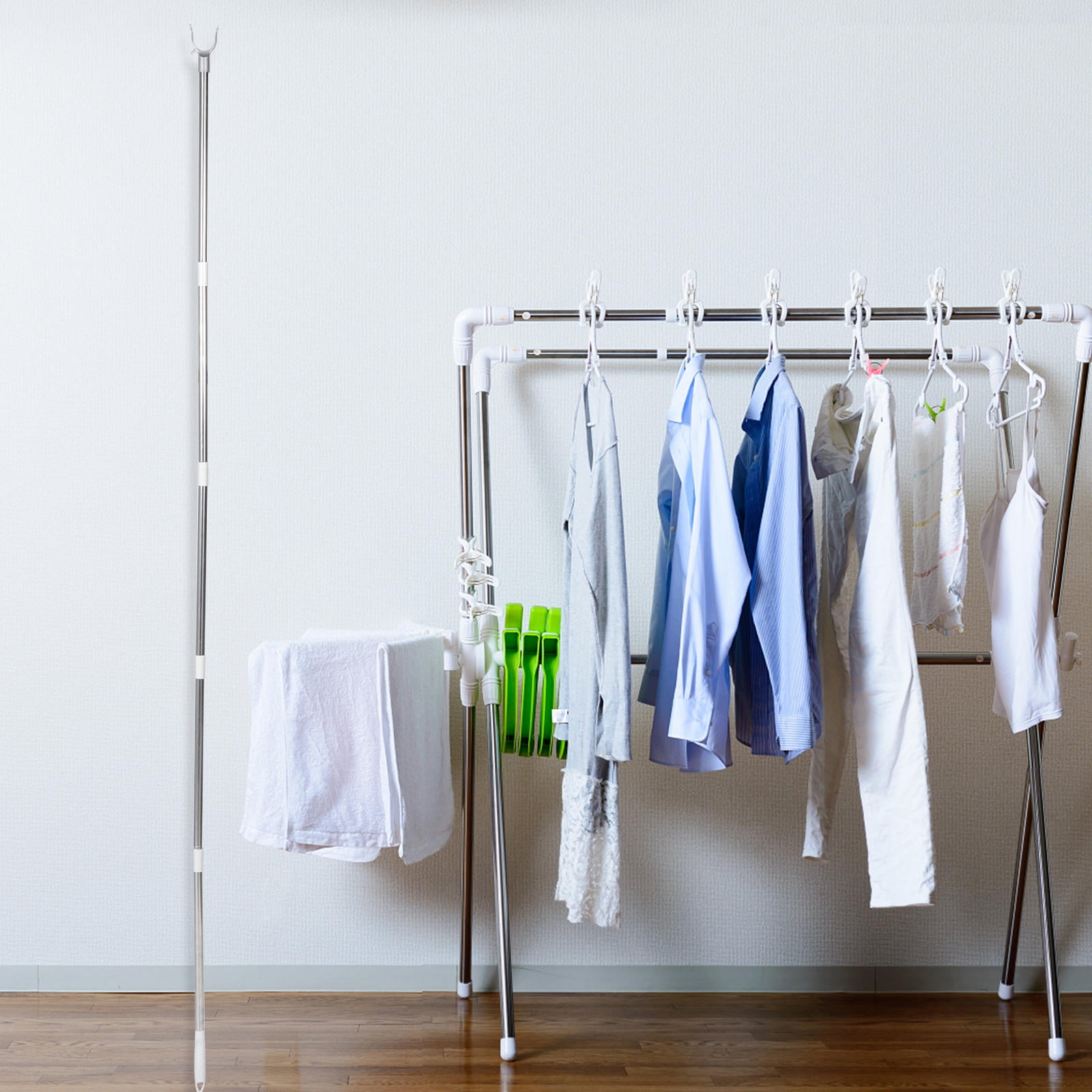 BESTOYARD White Telescoping Clothesline Pole Detachable Clothes Drying ...
