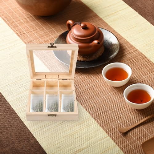 BESTOYARD Wooden Tea Box Organizer with Glass Window Lid 9 Compartments ...