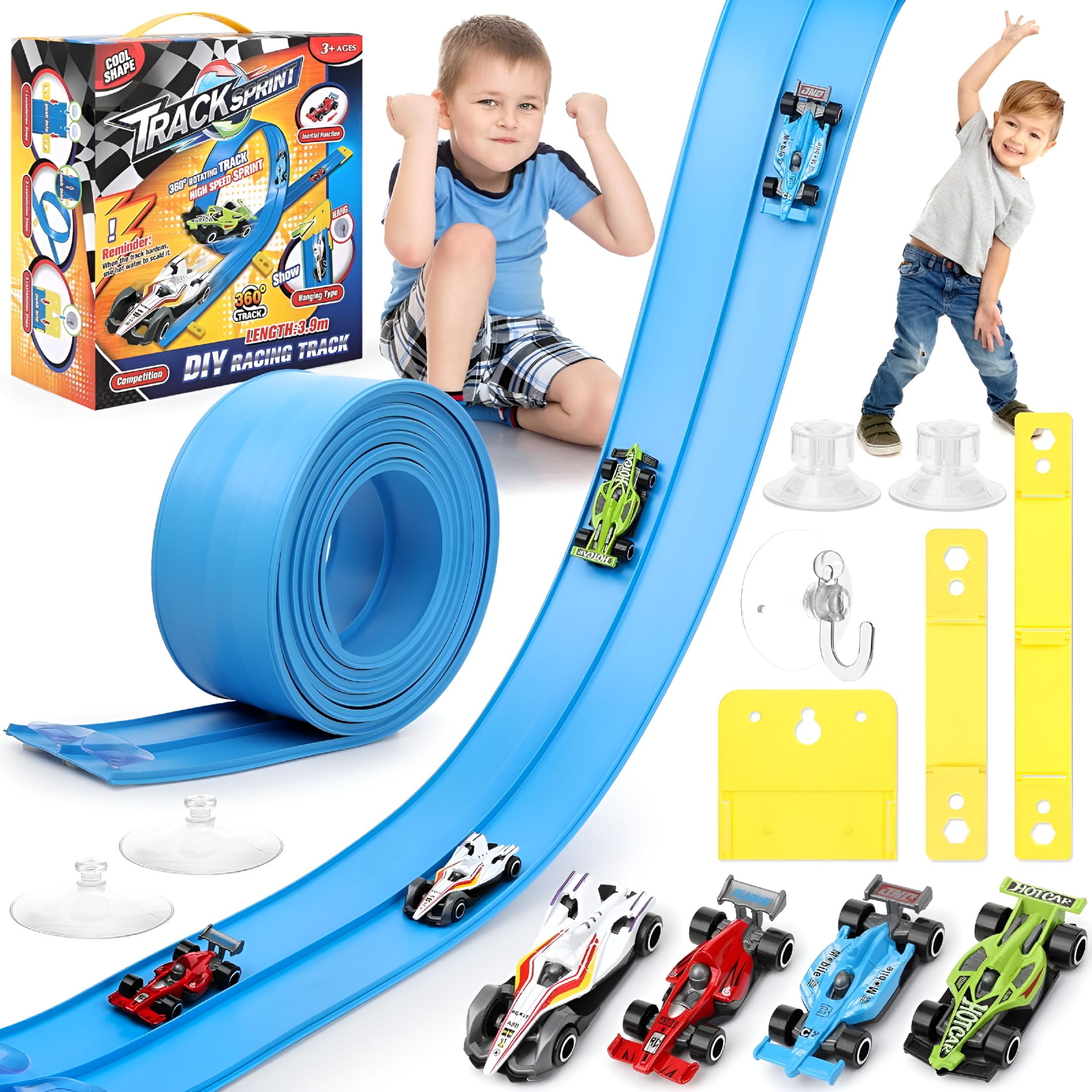 BESTSKY 15 Ft Flexible Race Car Ramp Track for Kids Toy with Suction ...