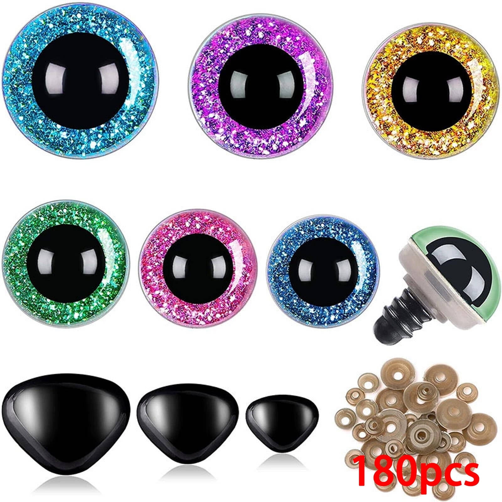 BESTSKY 180Pcs Plastic Black Safety Eyes Flash Effect Safety Eyes with ...