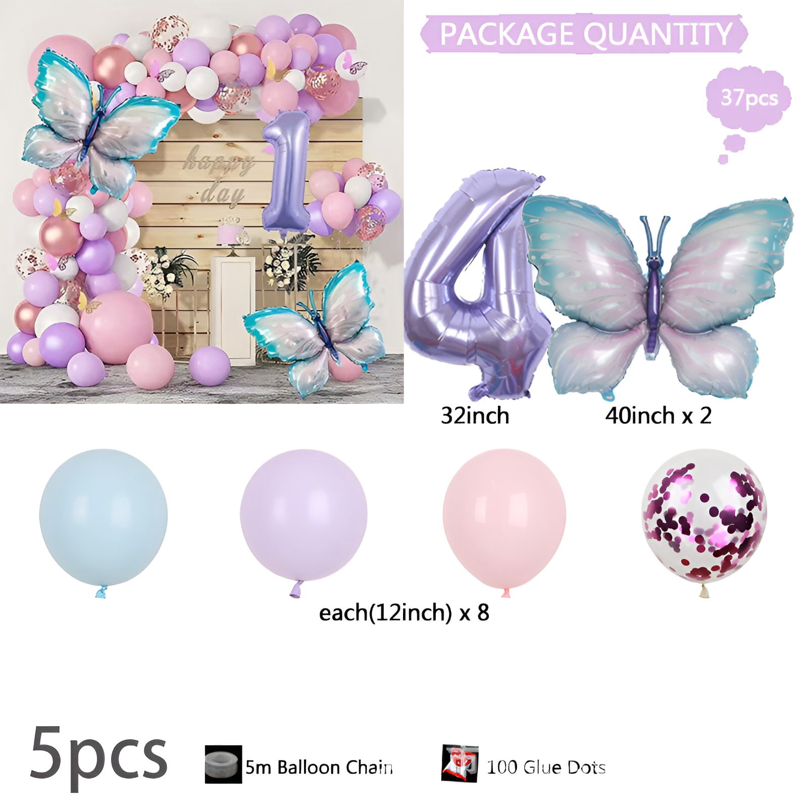 BESTSKY 185Pcs Number Balloons,Mini Butterfly Shaped Balloon Combo ...
