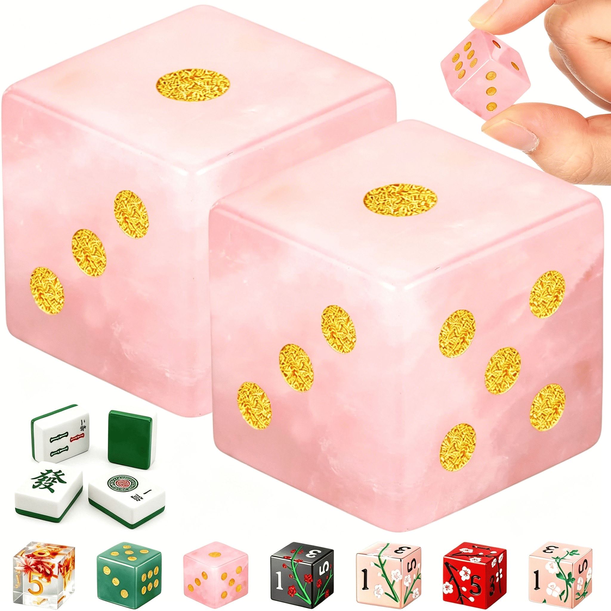 BESTSKY 2 Pcs Mahjong Crystal Dice 17mm Crystal D6 Dice Pink Set ...