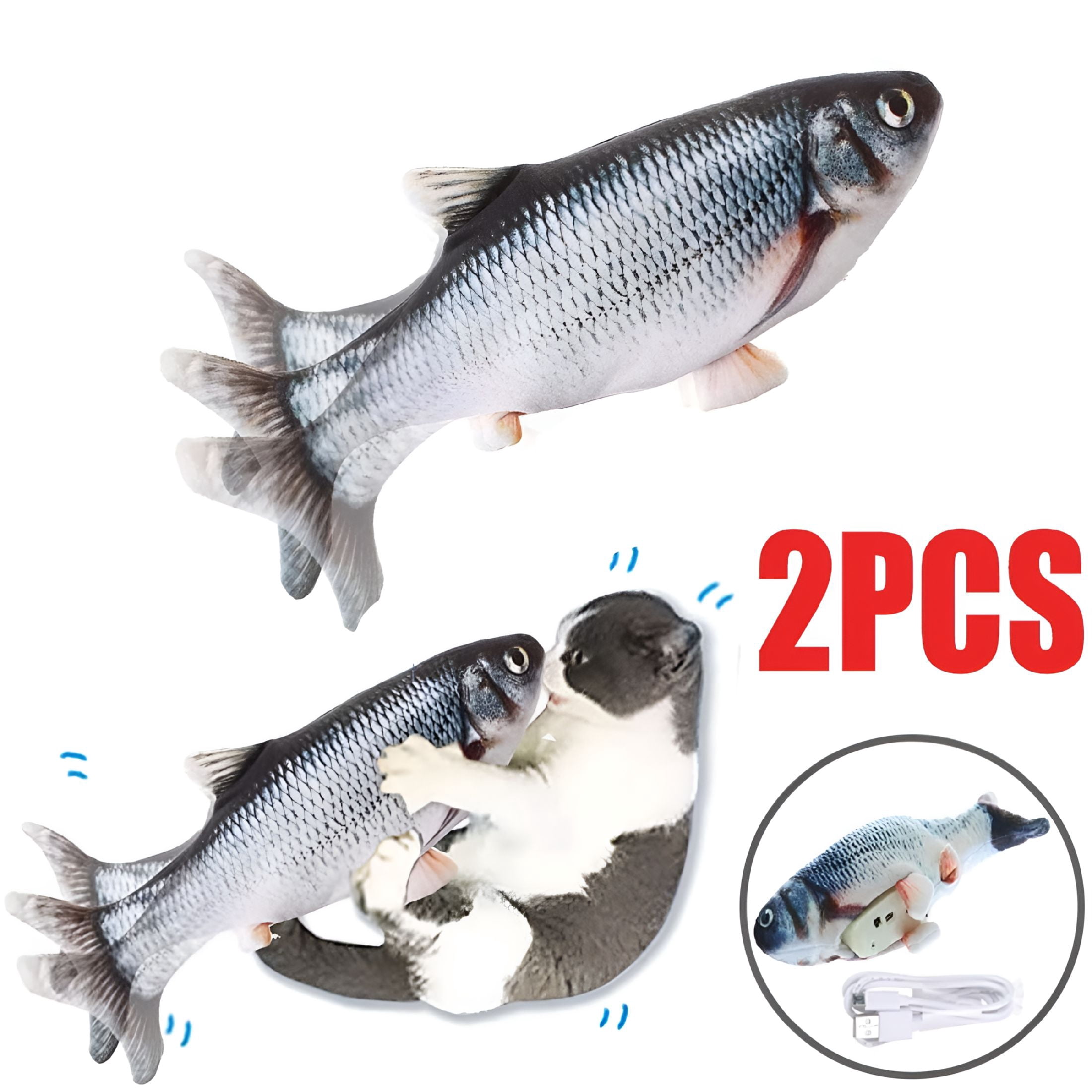 BESTSKY 2 Pieces Cat Toys, Puppy Cat Grass Fish Toys, Realistic Moving ...