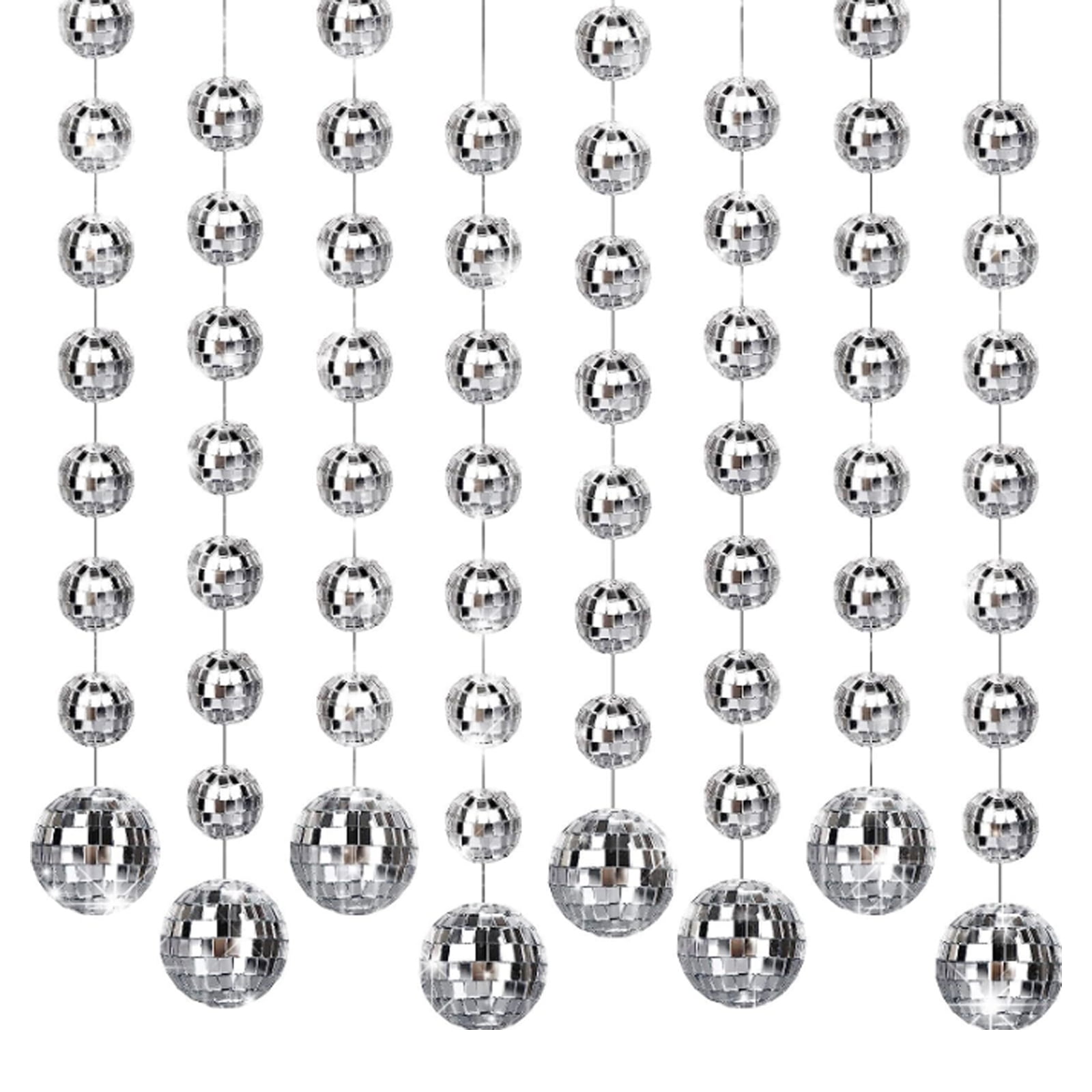 BESTSKY 2 Strings of Disco Ball，Silver Hanging Disco Light Mirror Ball ...