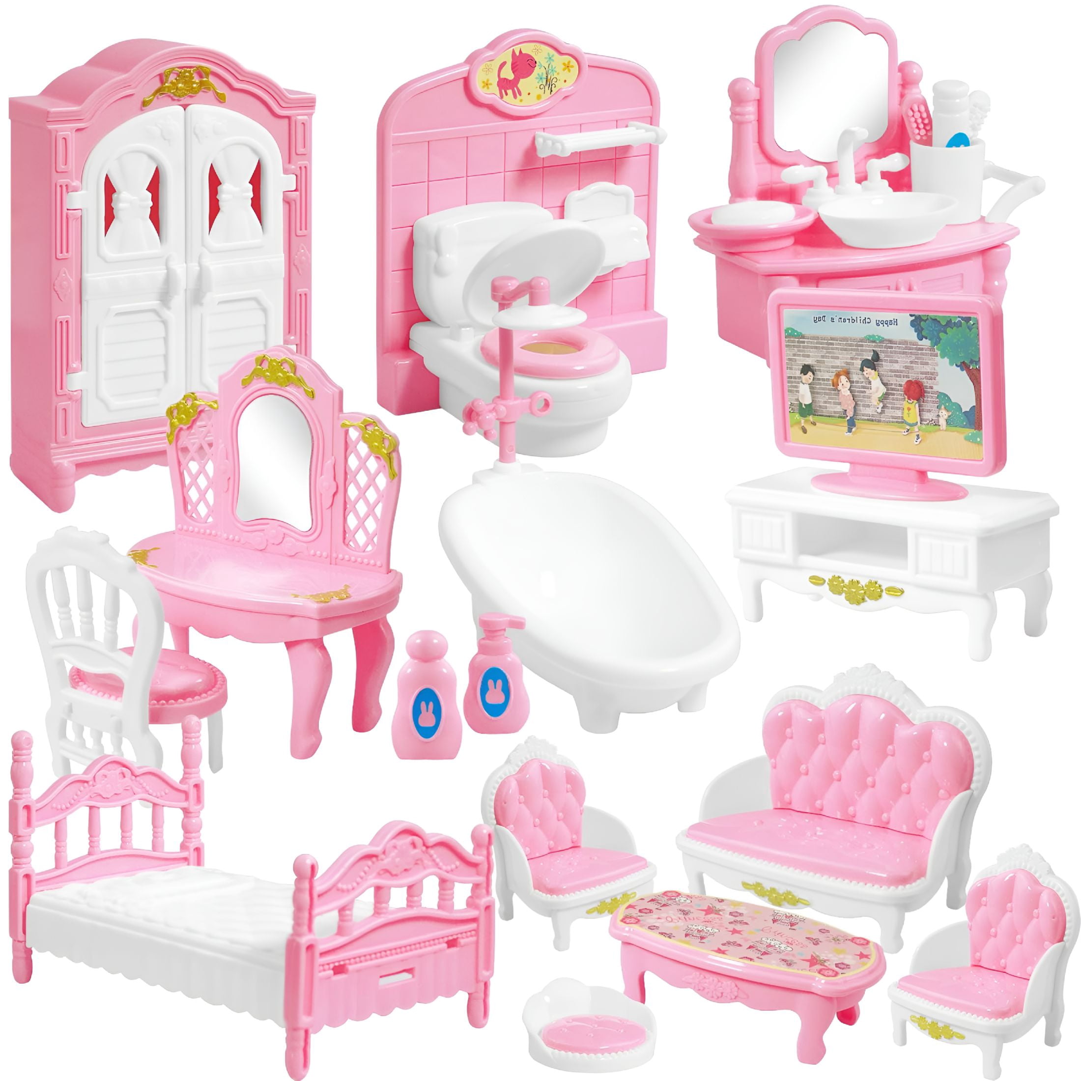 BESTSKY 20 Pieces Dollhouse Furniture Set, Mini Dollhouse Accessories ...