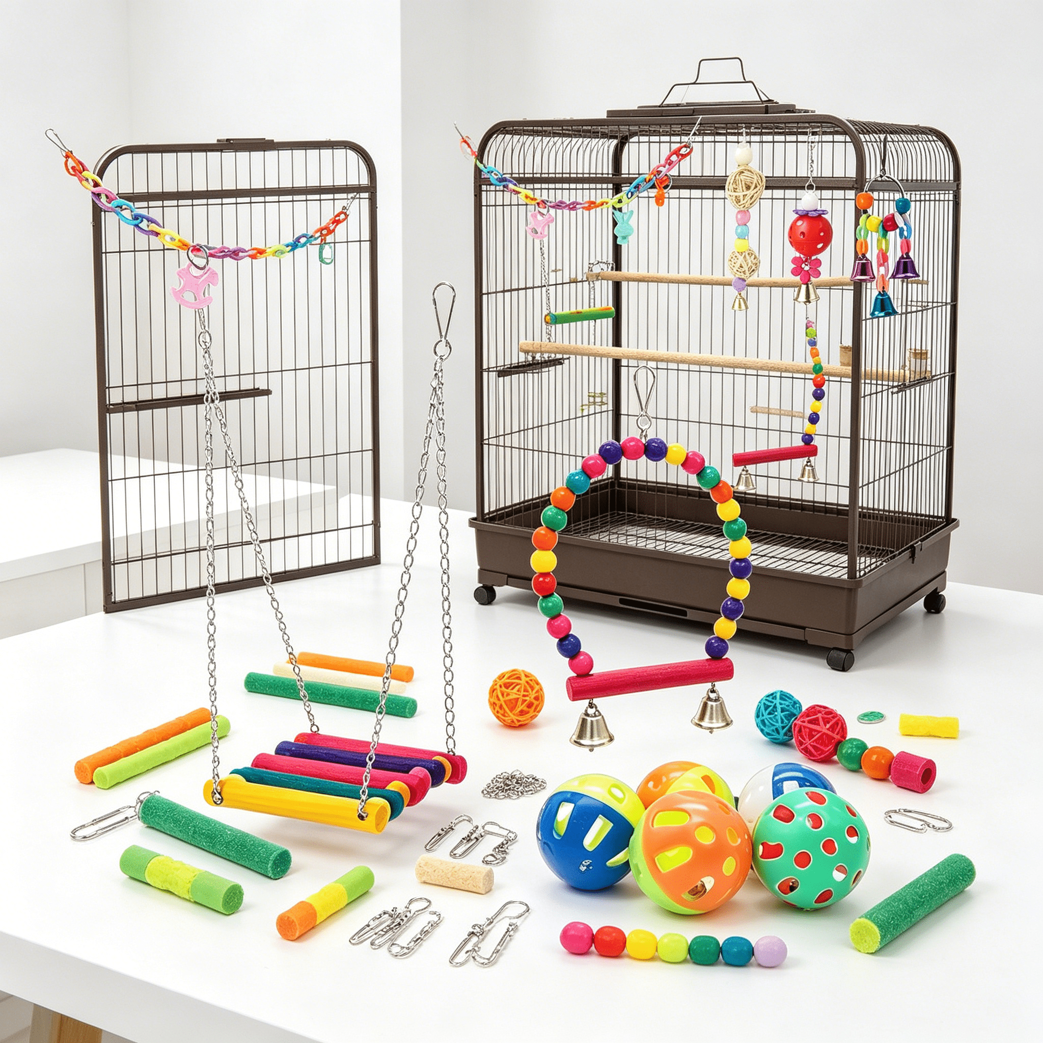 BESTSKY 2026 New 13Pcs/Set Cockatiel Toys Kit Multiple Colors Bite ...
