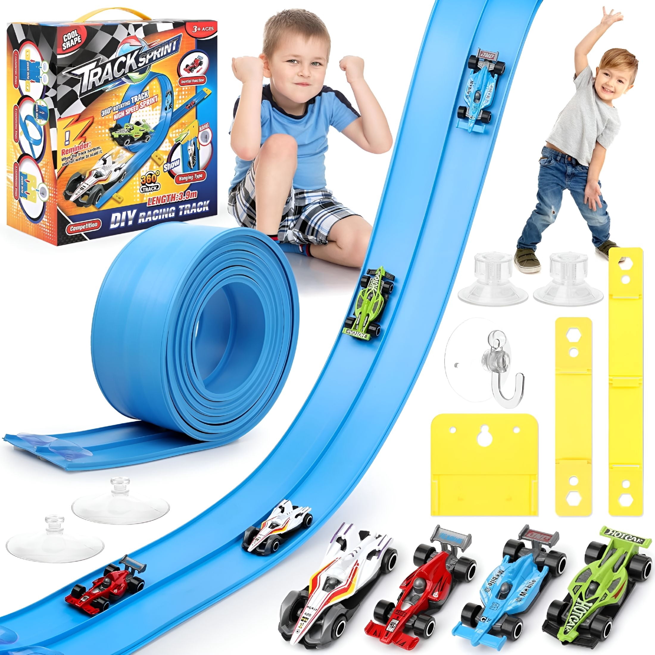 BESTSKY 2026 New 15 Ft Flexible Race Car Ramp Track for Kids Toy with ...