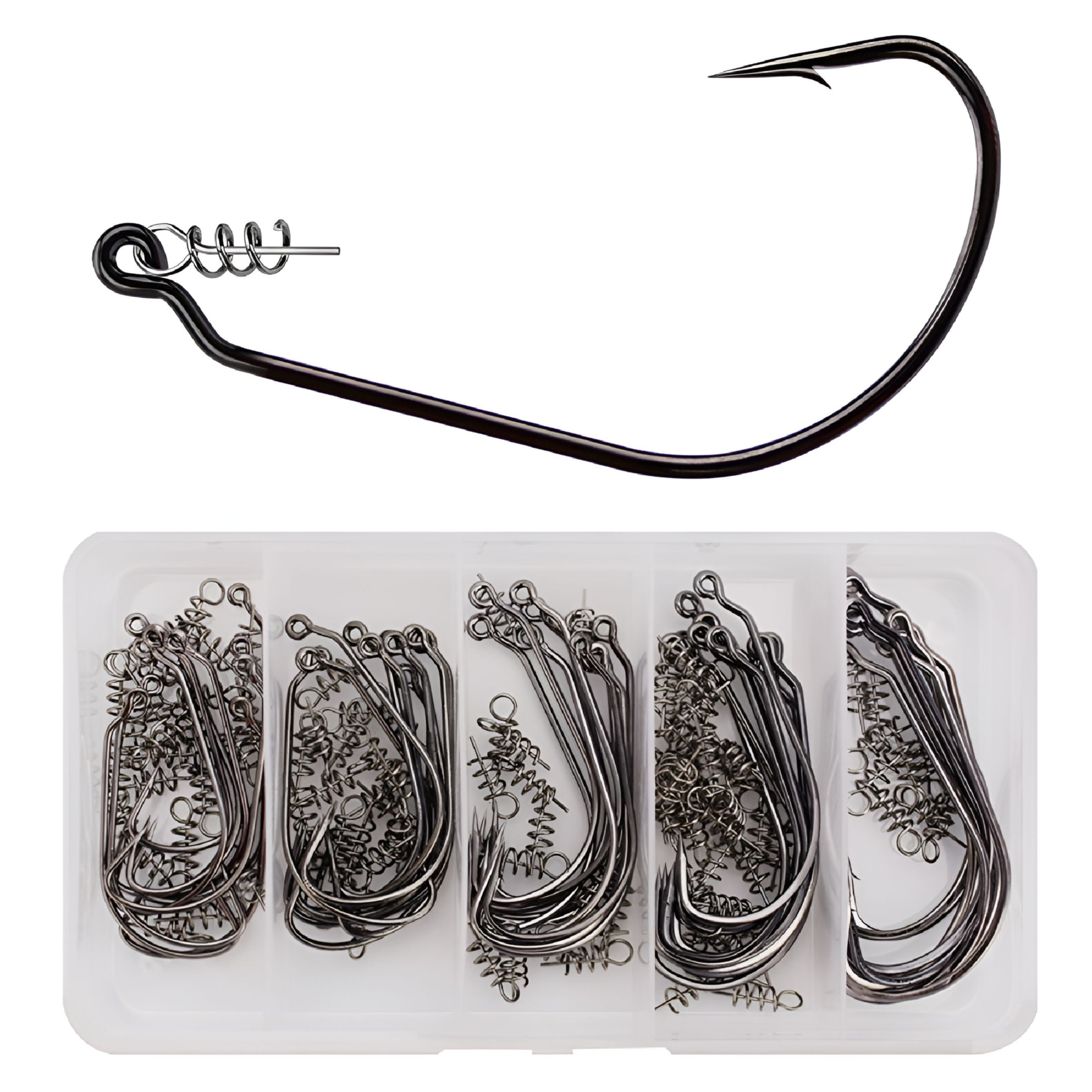 BESTSKY 2026 New 50Pcs High Carbon Steel Worm Soft Bait Jig Hooks with ...