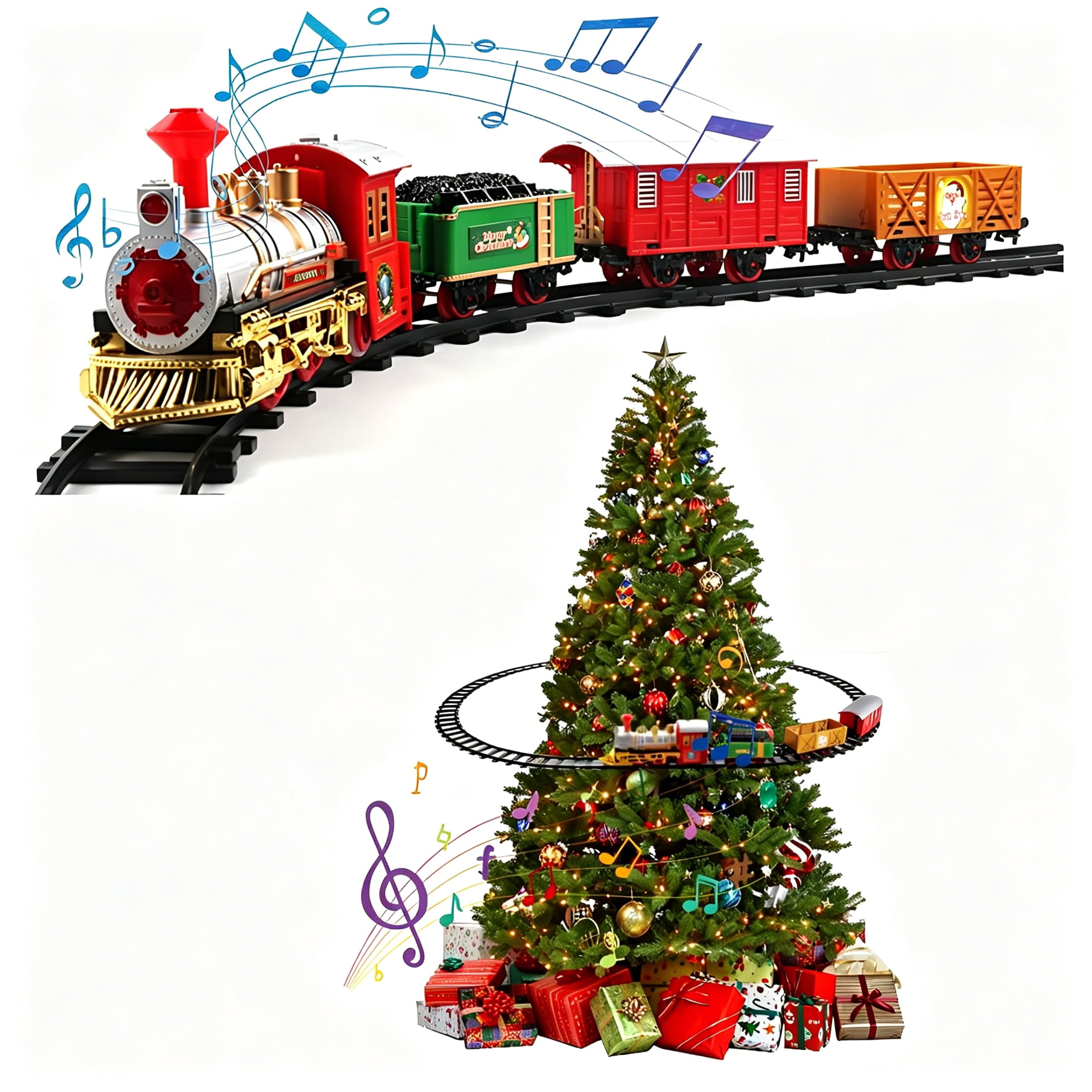 BESTSKY 2026 New Christmas Tree Train Express Holiday Festive Set Track ...
