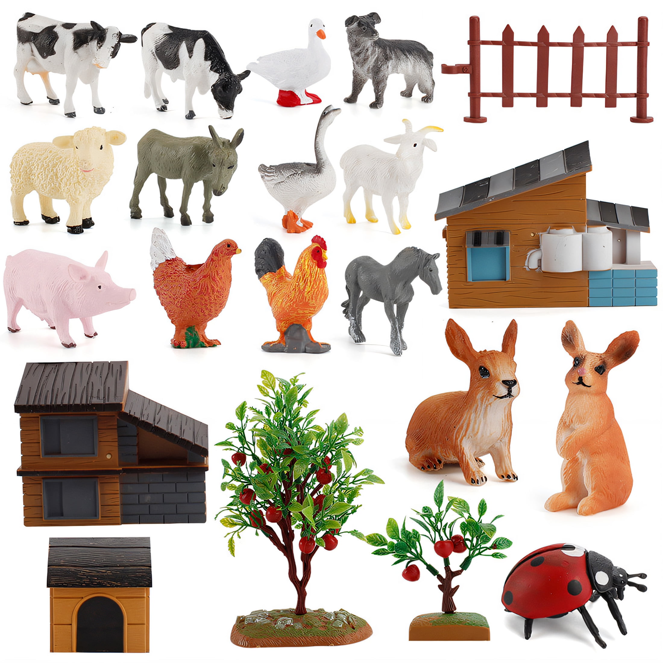 BESTSKY 21 Pcs Farm Toys,Farmhouse Playset Design Farm Animal Toys ...