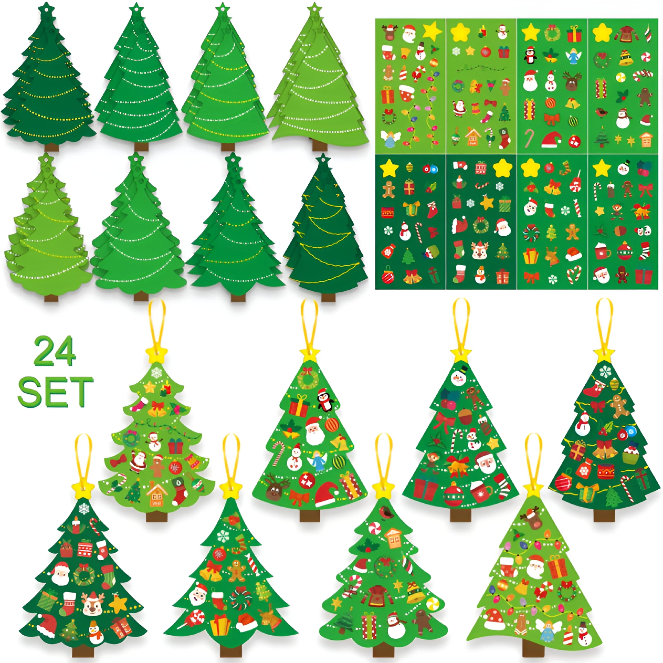 BESTSKY 24 Kits Diy Christmas Tree Craft Kit Kids Holiday Art Making ...