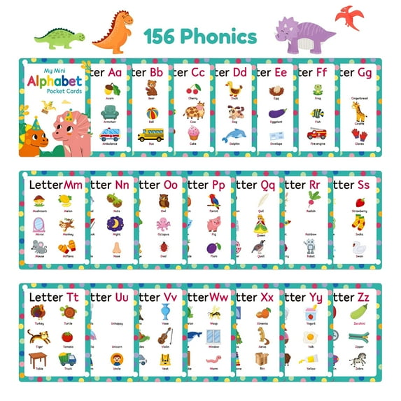 BESTSKY 26 Alphabet Phonics Pocket Cards,English Word Learning Flash ...