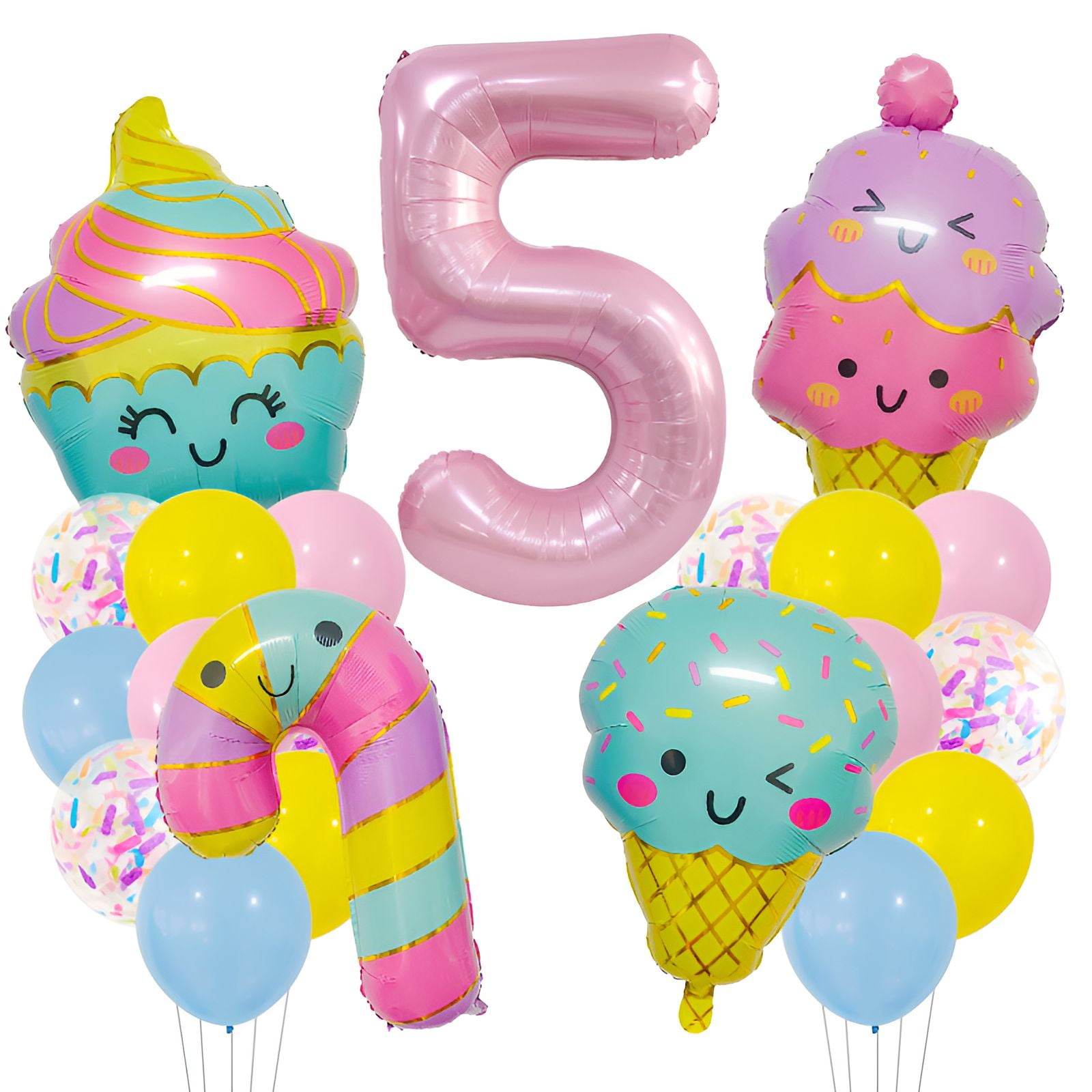 BESTSKY 26Pcs Number Balloons,Ice Cream Party Setup Balloons for Birthday Party,Cute Balloon ...