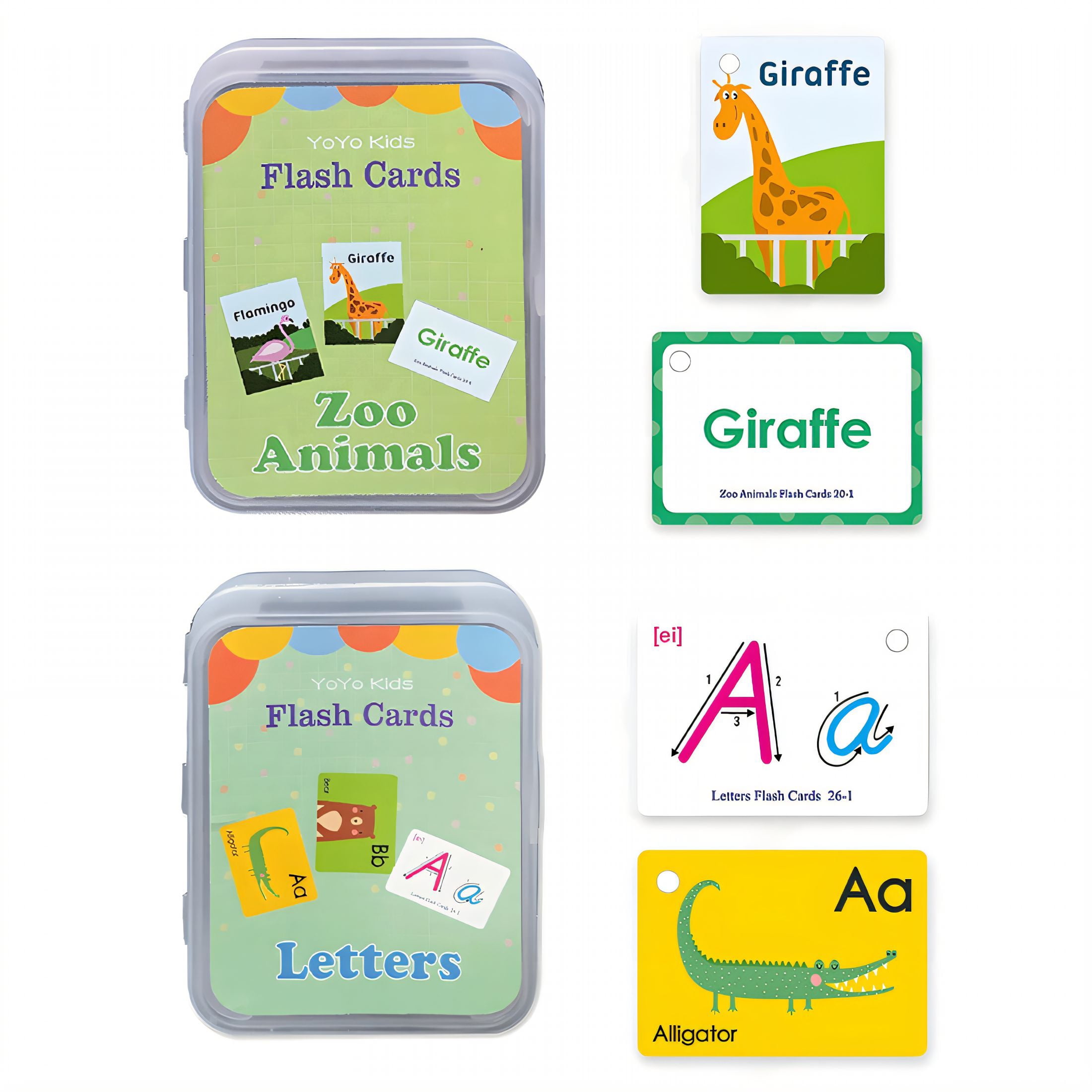 BESTSKY 2 Pack Flash Cards,Zoo Animals Alphabet Flash Cards,Double ...
