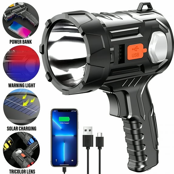 BESTSKY 3000 Lumens Rechargeable Searchlight - Solar and USB charging ...