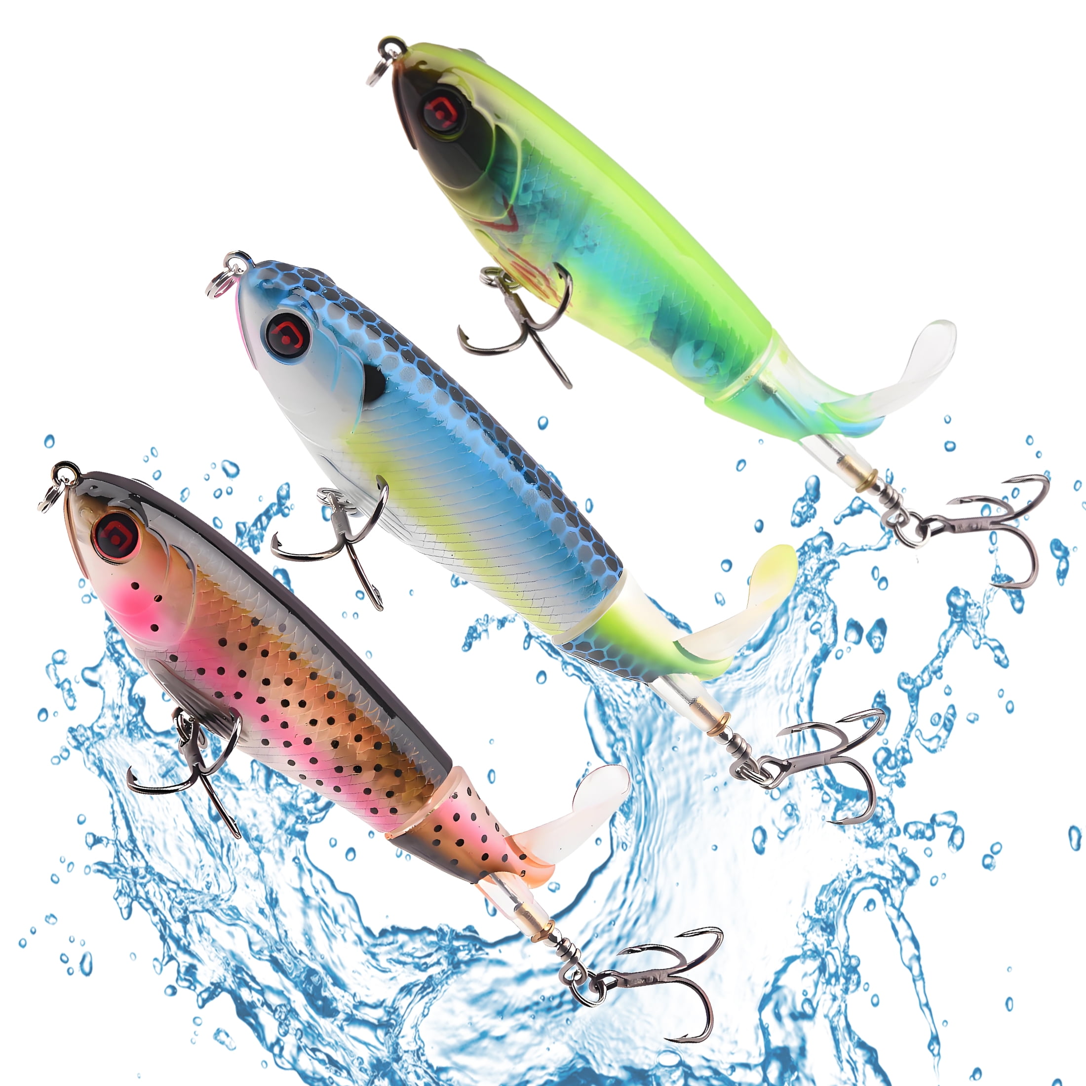 BESTSKY 3Pcs Whopper Plopper,Abs Bass Lures,With Soft Spinning Tail Whopper Plopper Fishing Lure ...