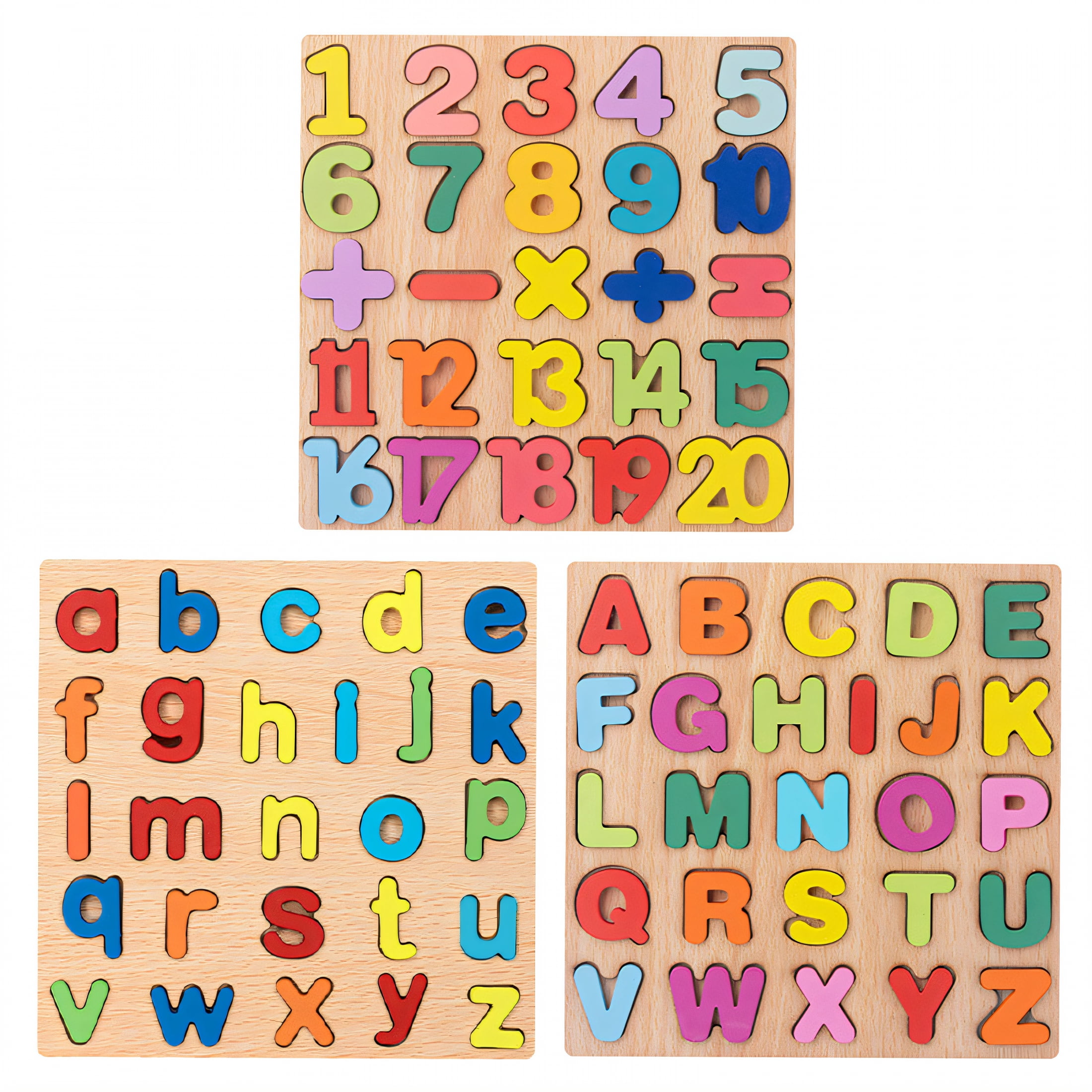 BESTSKY 3Pcs Wooden Puzzles for Toddlers 1-3,Numbers, Letters Puzzles ...