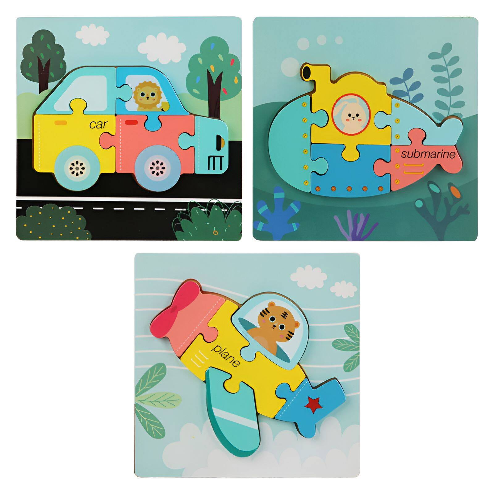 BESTSKY 3Pcs Wooden Puzzles for Toddlers 1-3,Puzzle Challenge Wooden ...