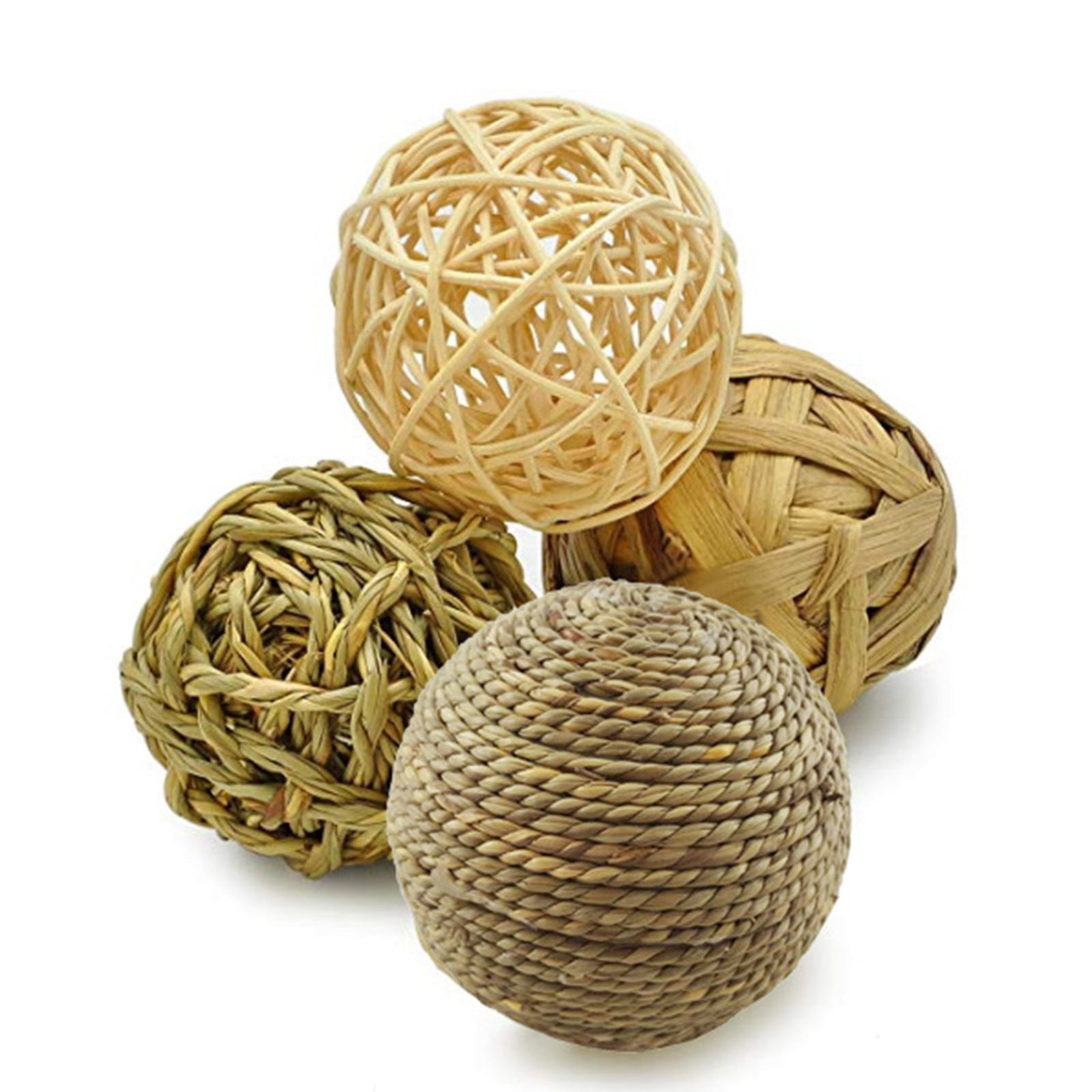 BESTSKY 4 Pcs Small Pet Chew Toys,Natural Woven Rattan & Straw Balls,Ideal for Rabbits,Parrots ...