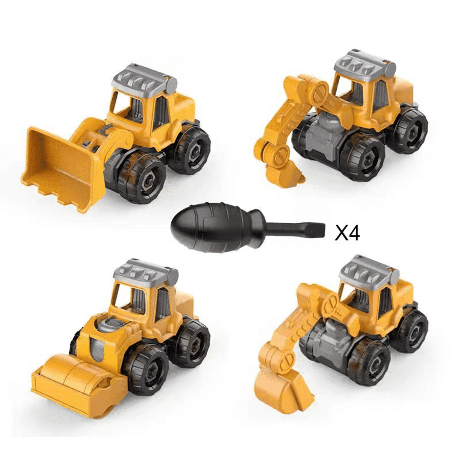 BESTSKY 4 Pcs Toy Cars,Movable Joints Excavator Toy,Diy Buildable ...