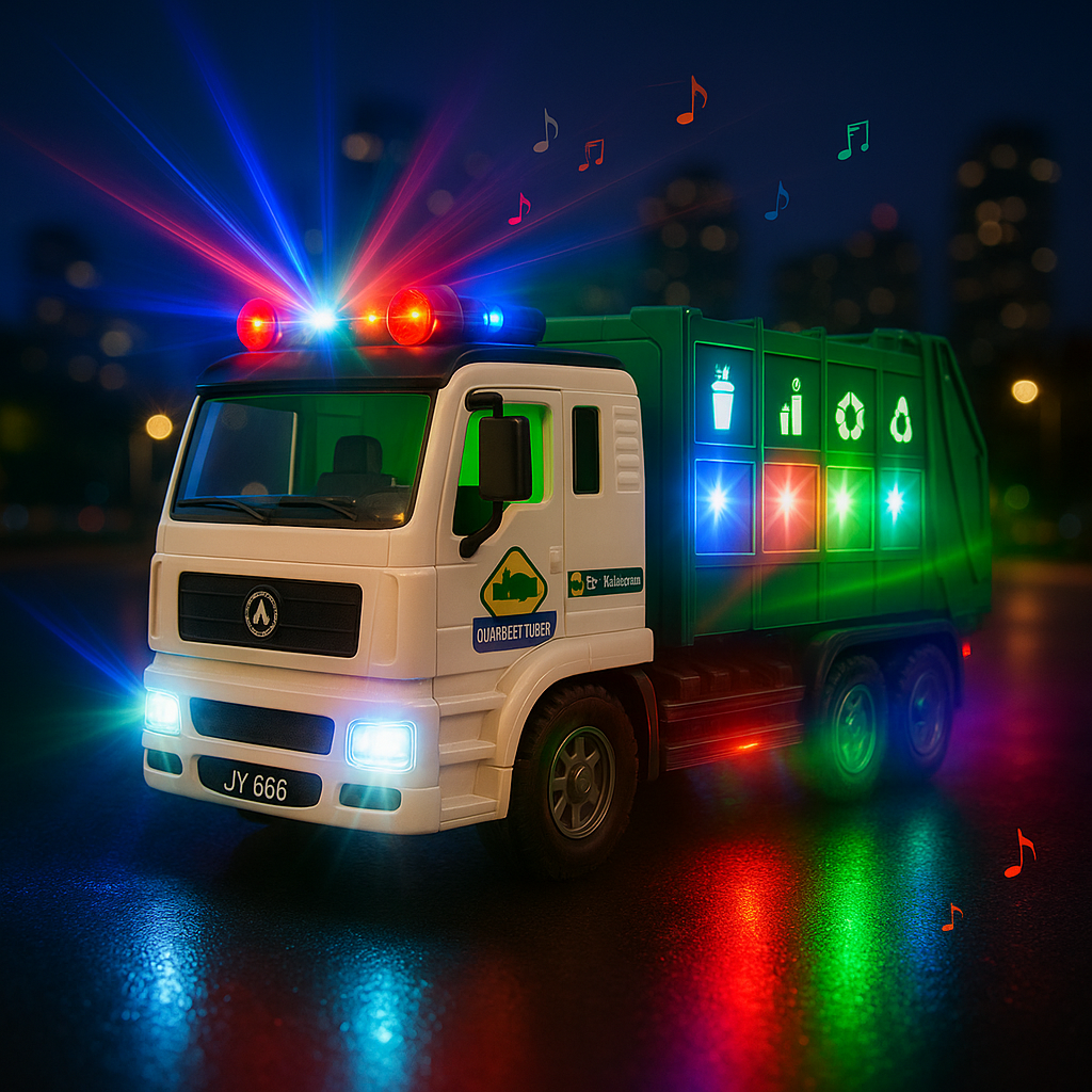BESTSKY 4D Light-Up Garbage Truck Toy,Battery Bump & Go Vehicle,Ages 3 ...
