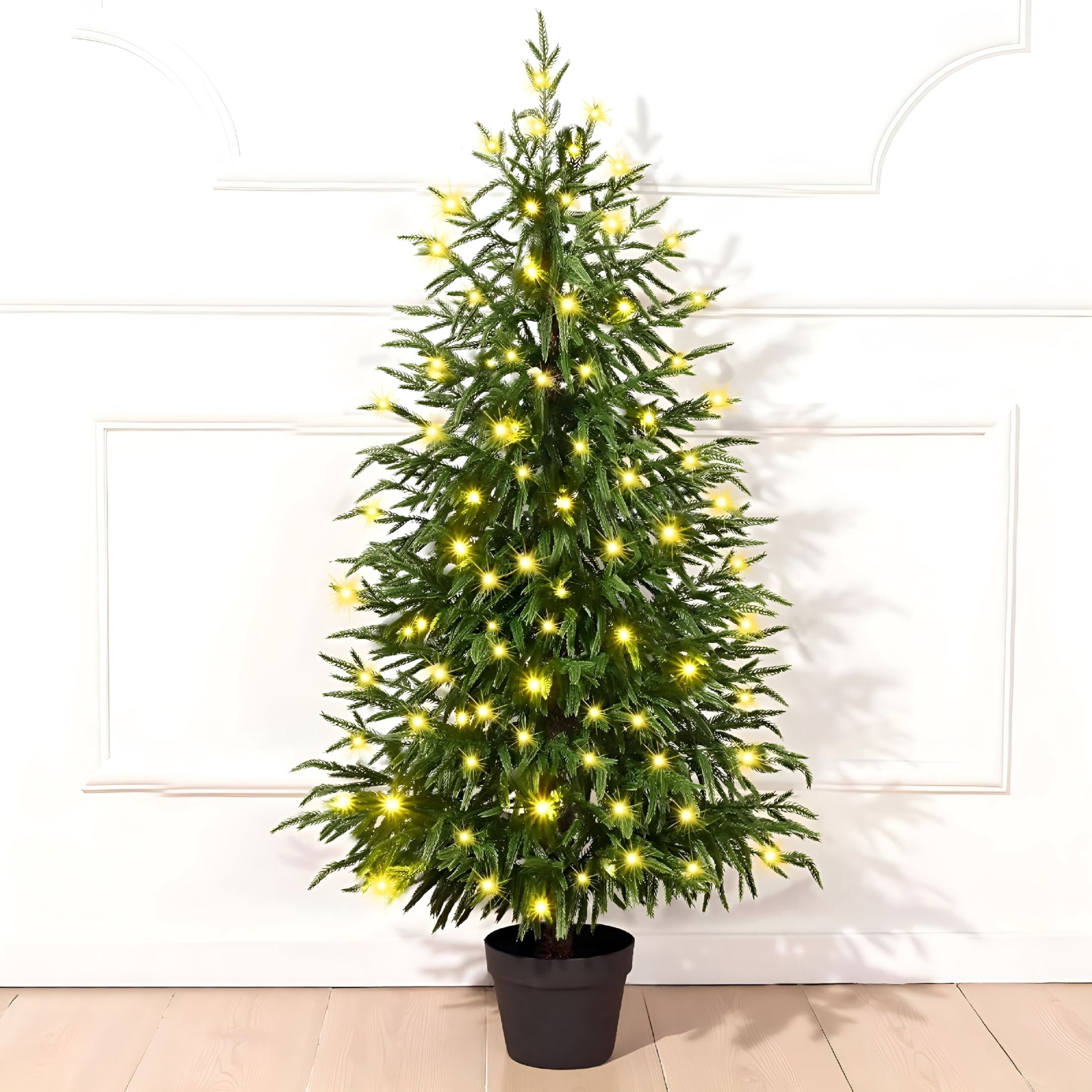 BESTSKY 4Ft Christmas Tree with Lights,Real Touch Norfolk Pine Tree ...