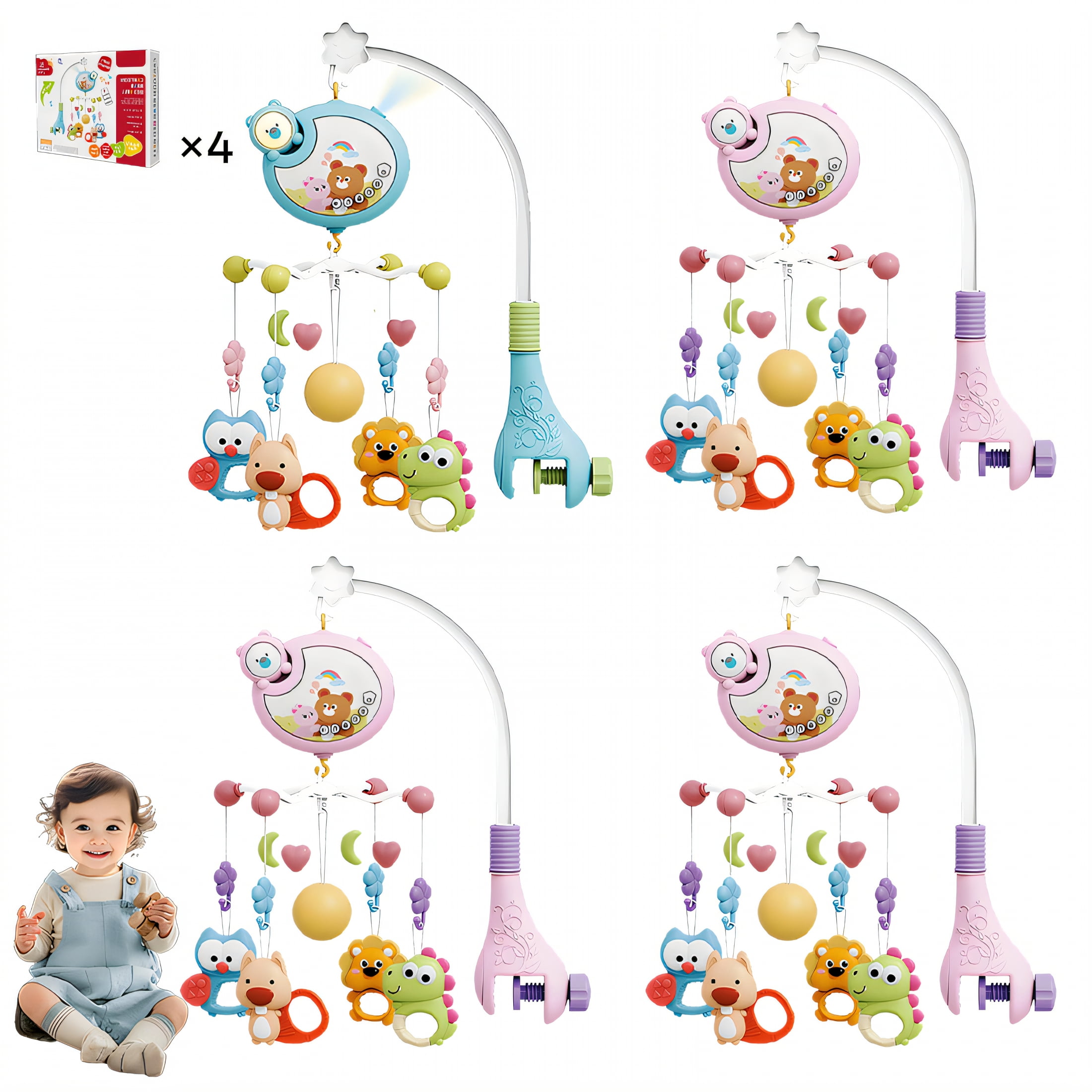 BESTSKY 4Pcs Crib Mobile,Adjustable Volume Control Baby Mobile for Crib ...