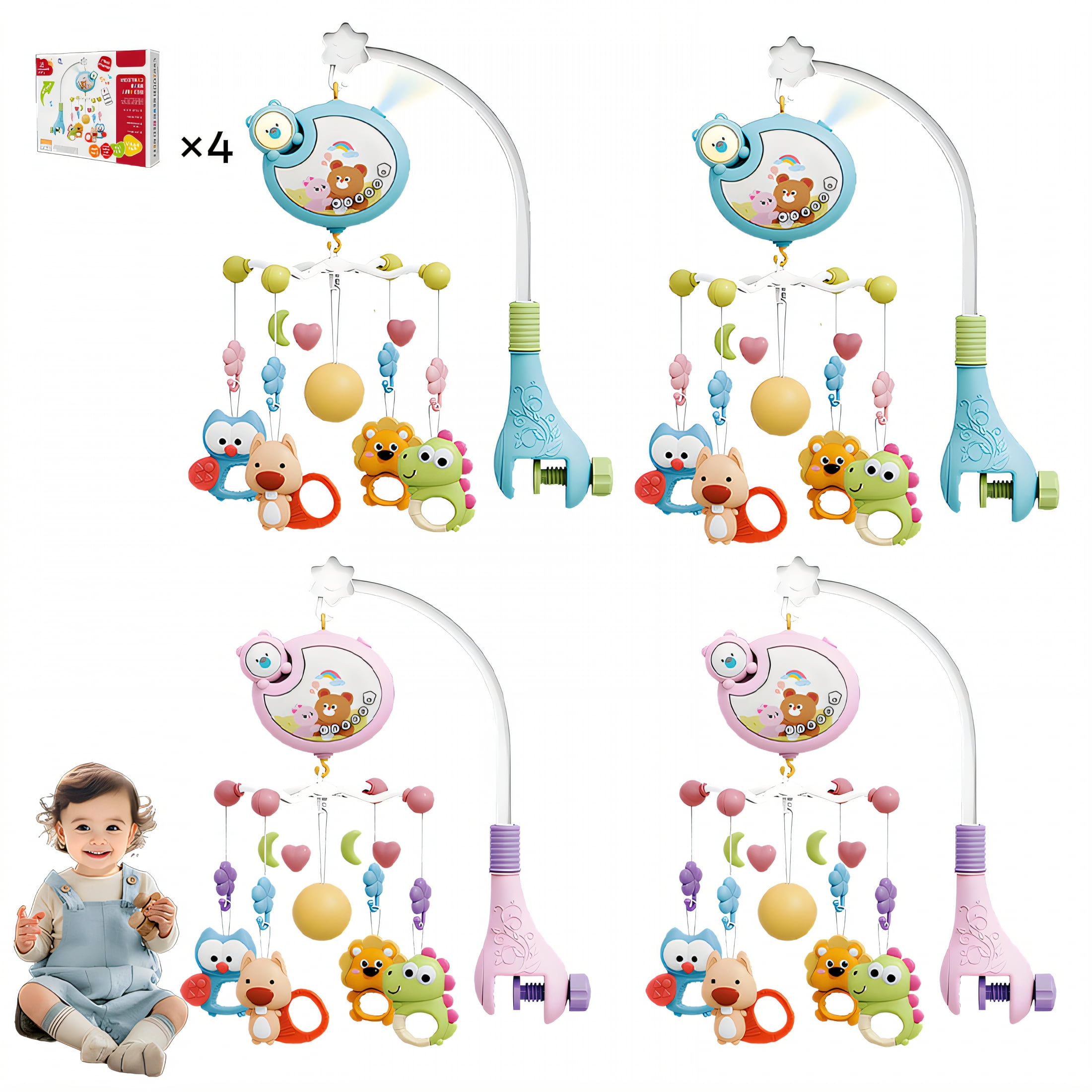 BESTSKY 4Pcs Crib Mobile,Gentle Fabric Toys Baby Mobile for Crib,Simple ...