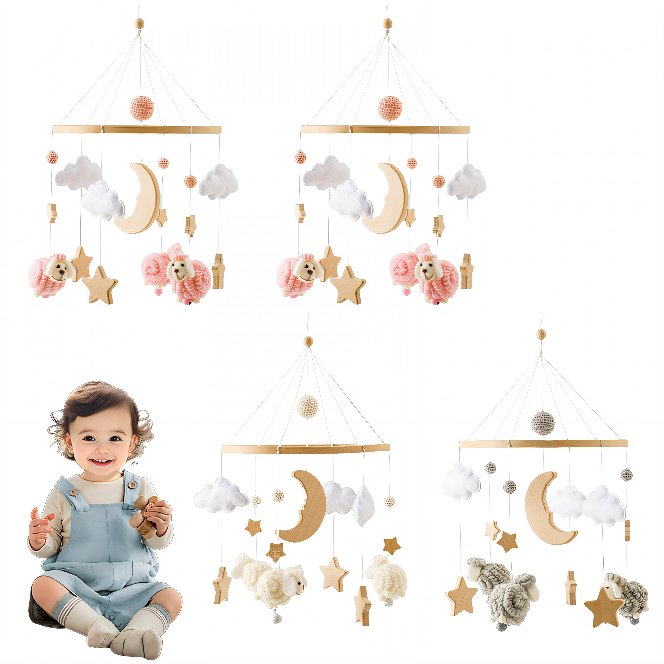 BESTSKY 4Pcs Crib Mobile,Gentle Fabric Toys Crib Toys Hanging,Simple ...