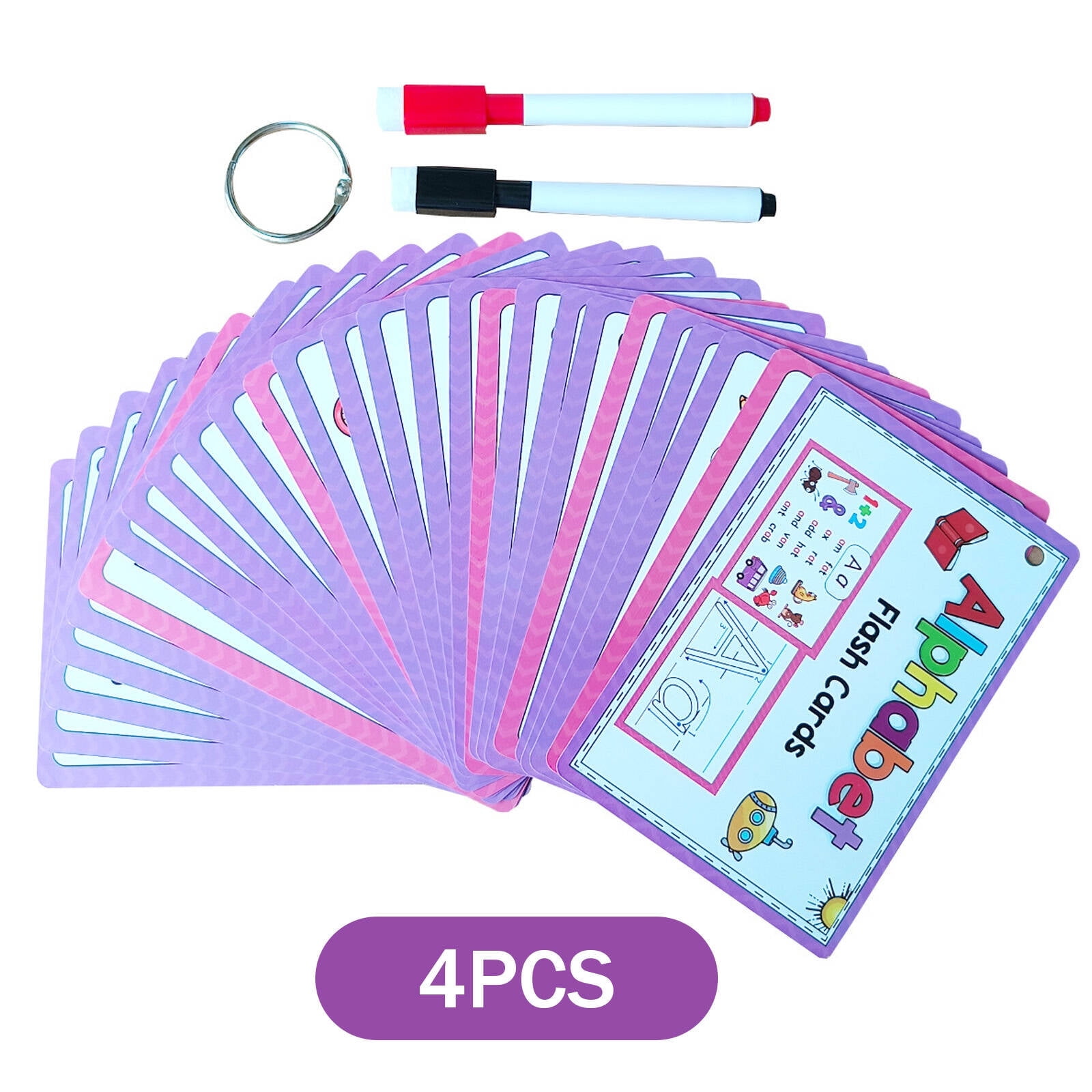 BESTSKY 4 Pack Flash Cards,Flash Cards for Toddlers,Double-Sided Flash ...