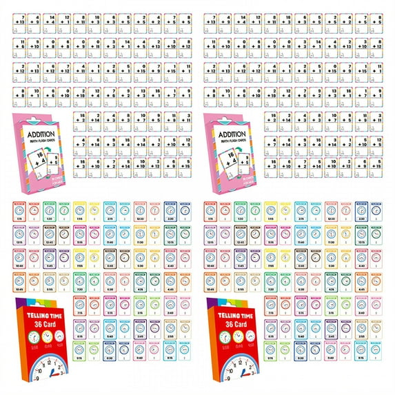 BESTSKY 4 Pack Flash Cards,Count,Time Toddler Flash Cards,Double-Sided ...