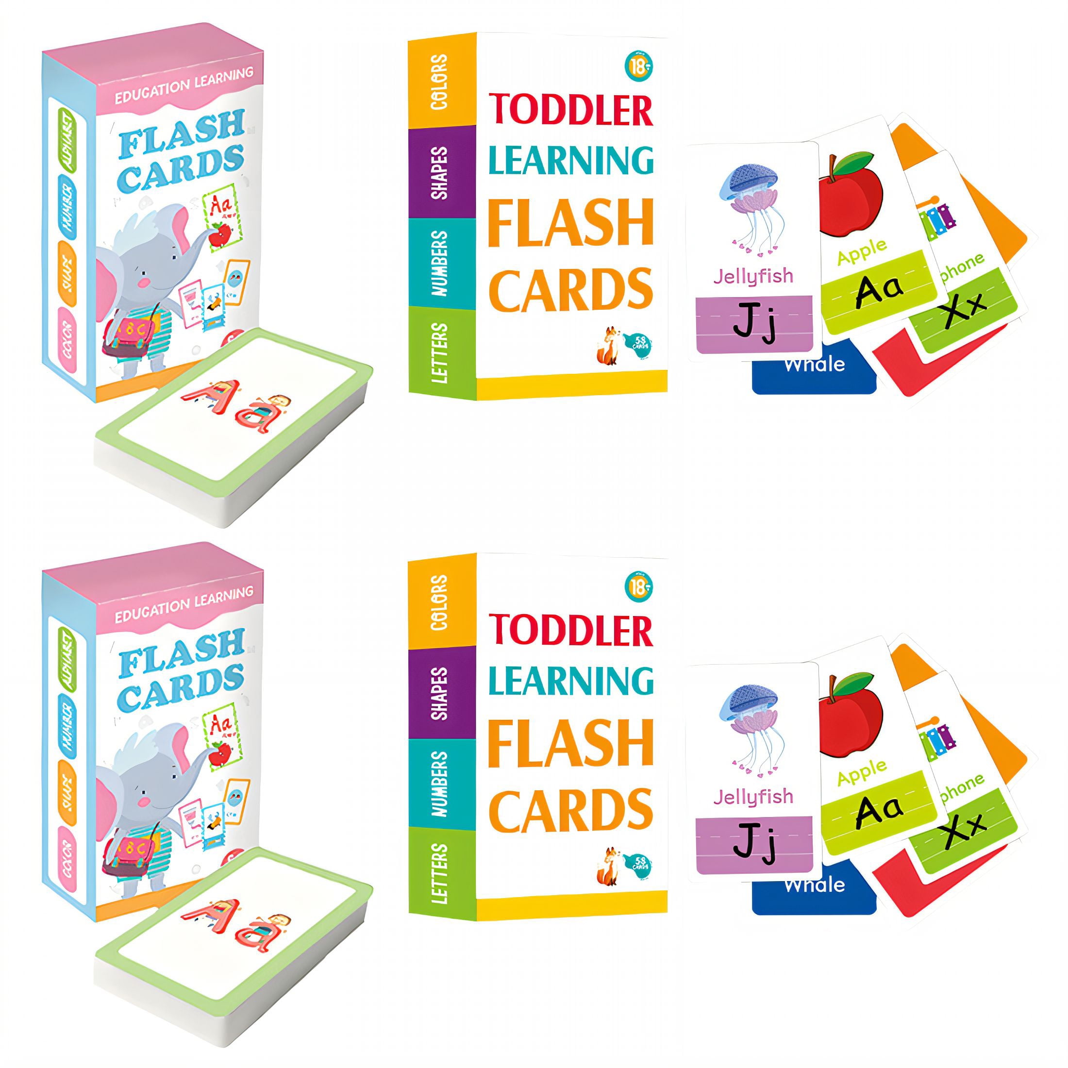 BESTSKY 4 Pack Flash Cards,Flash Cards for Toddlers,Double-Sided ...