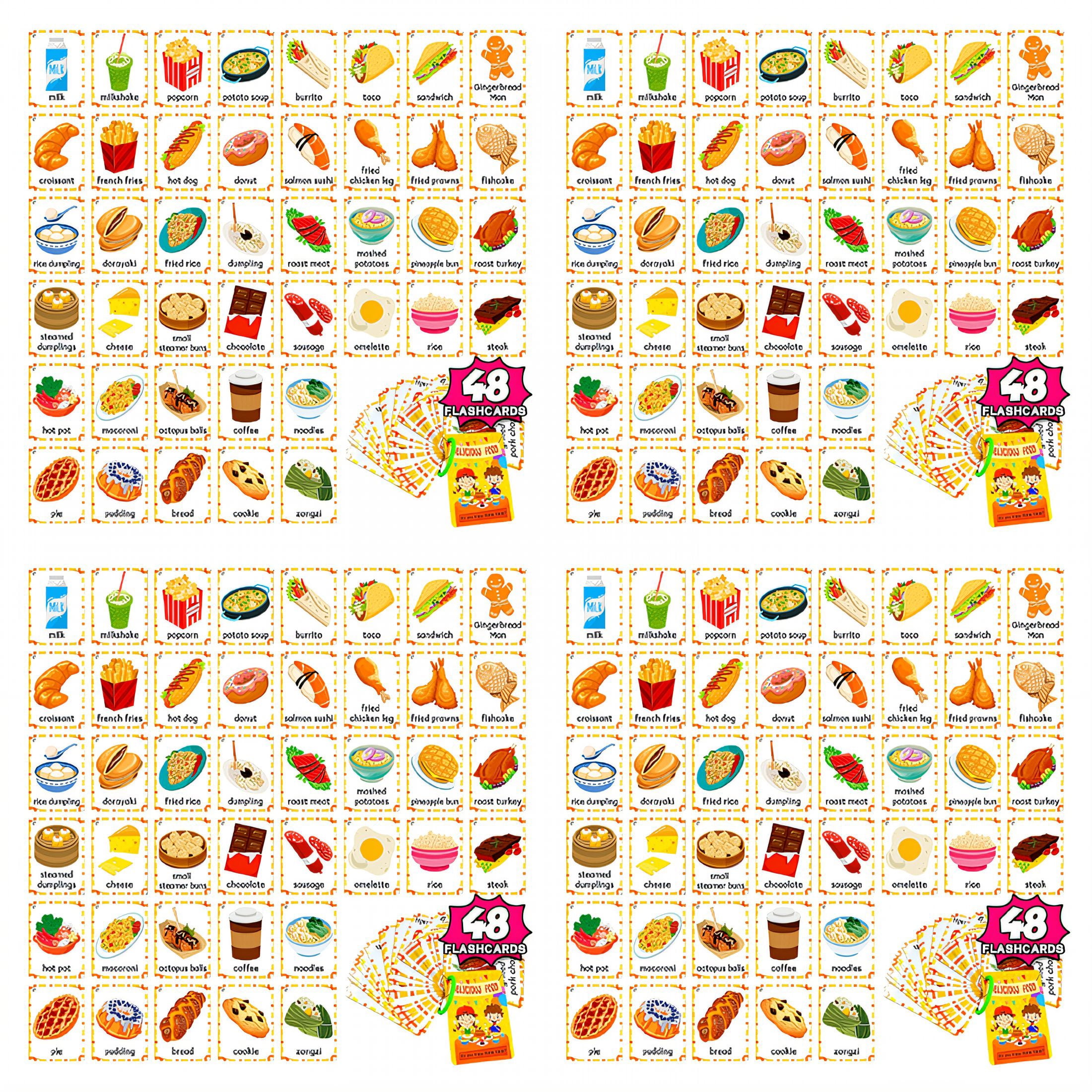 BESTSKY 4 Pack Flash Cards,Food Toddler Flash Cards,Double-Sided Sight ...