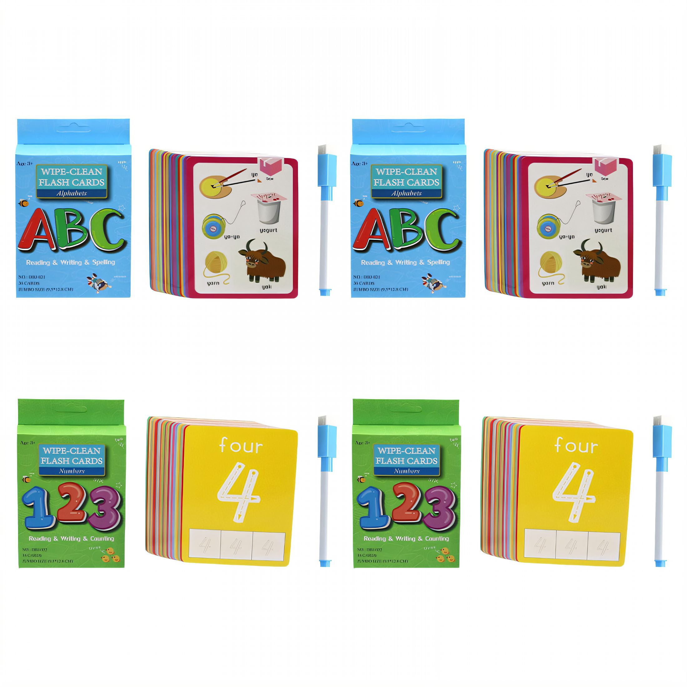 BESTSKY 4 Pack Flash Cards,Letter,Number Flash Cards for Toddlers,Sight ...