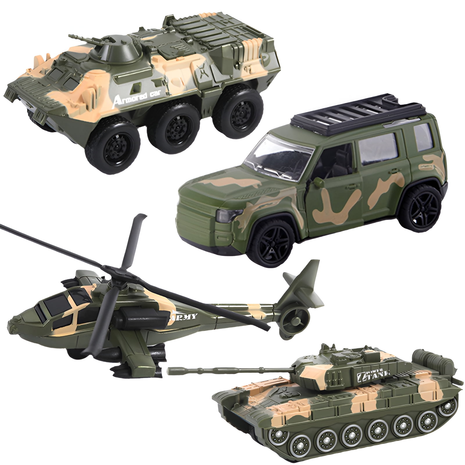BESTSKY 4Pcs Military Vehicles Set,Rubber Tires Military Toy ...