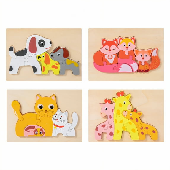 BESTSKY 4Pcs Wooden Puzzles for Toddlers 1-3,3D Animal Combination Set ...