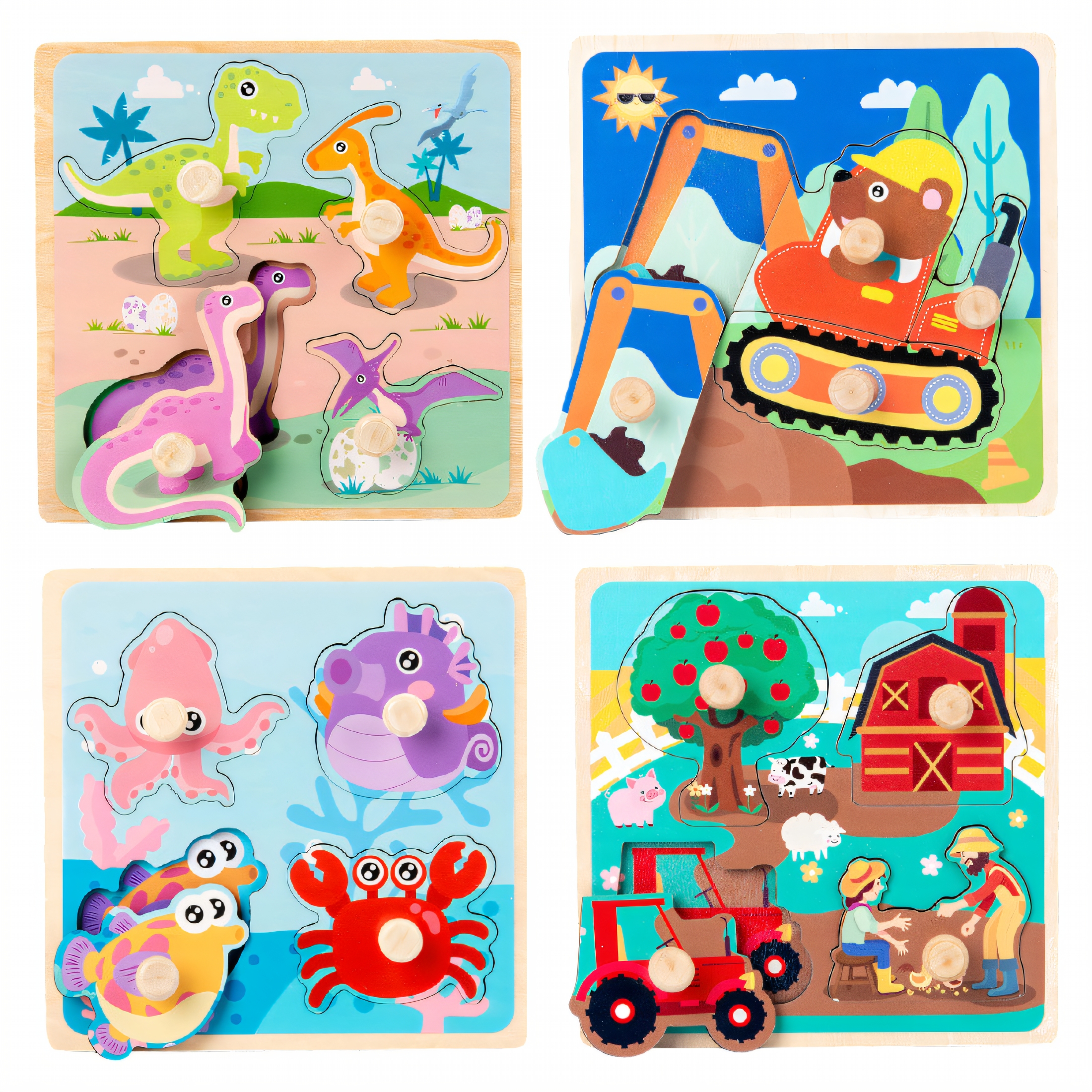 BESTSKY 4Pcs Wooden Puzzles for Toddlers 1-3,3D Mushroom Nail Animal ...