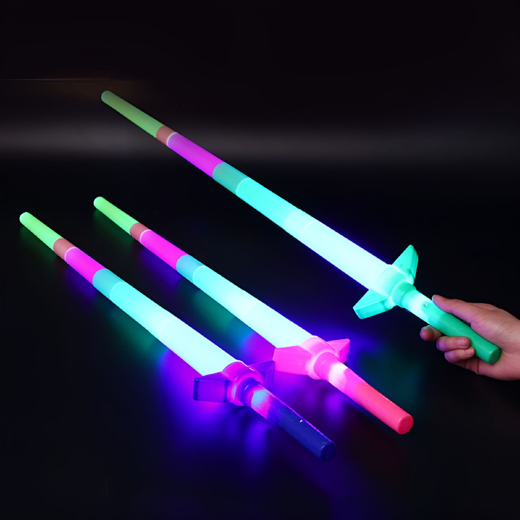 BESTSKY 5 Pcs Glow Sword Bulk 4 Section Extendable LED Glow Stick ...