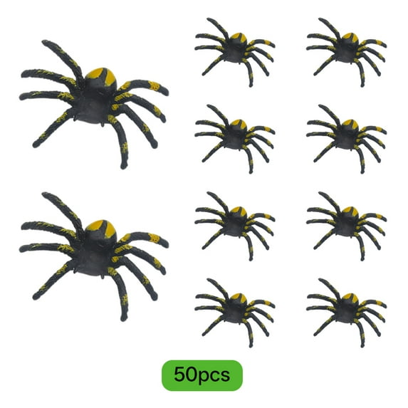 BESTSKY 50Pcs Fake Bugs,Yellow-Patterned Spiders Animal Toys,Festive ...