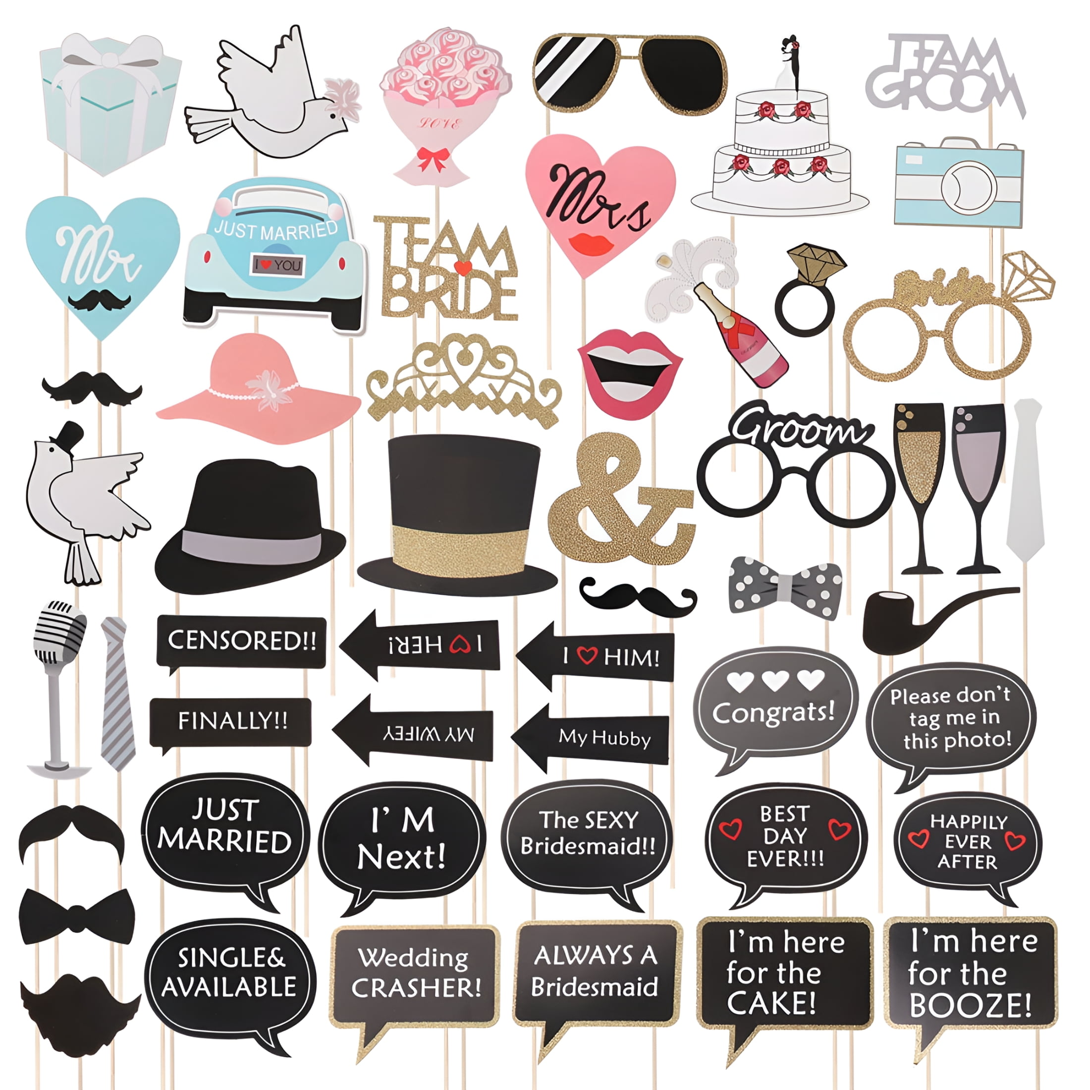 BESTSKY 53pcs Wedding Party Photobooth Props Beard Decorations Camera ...