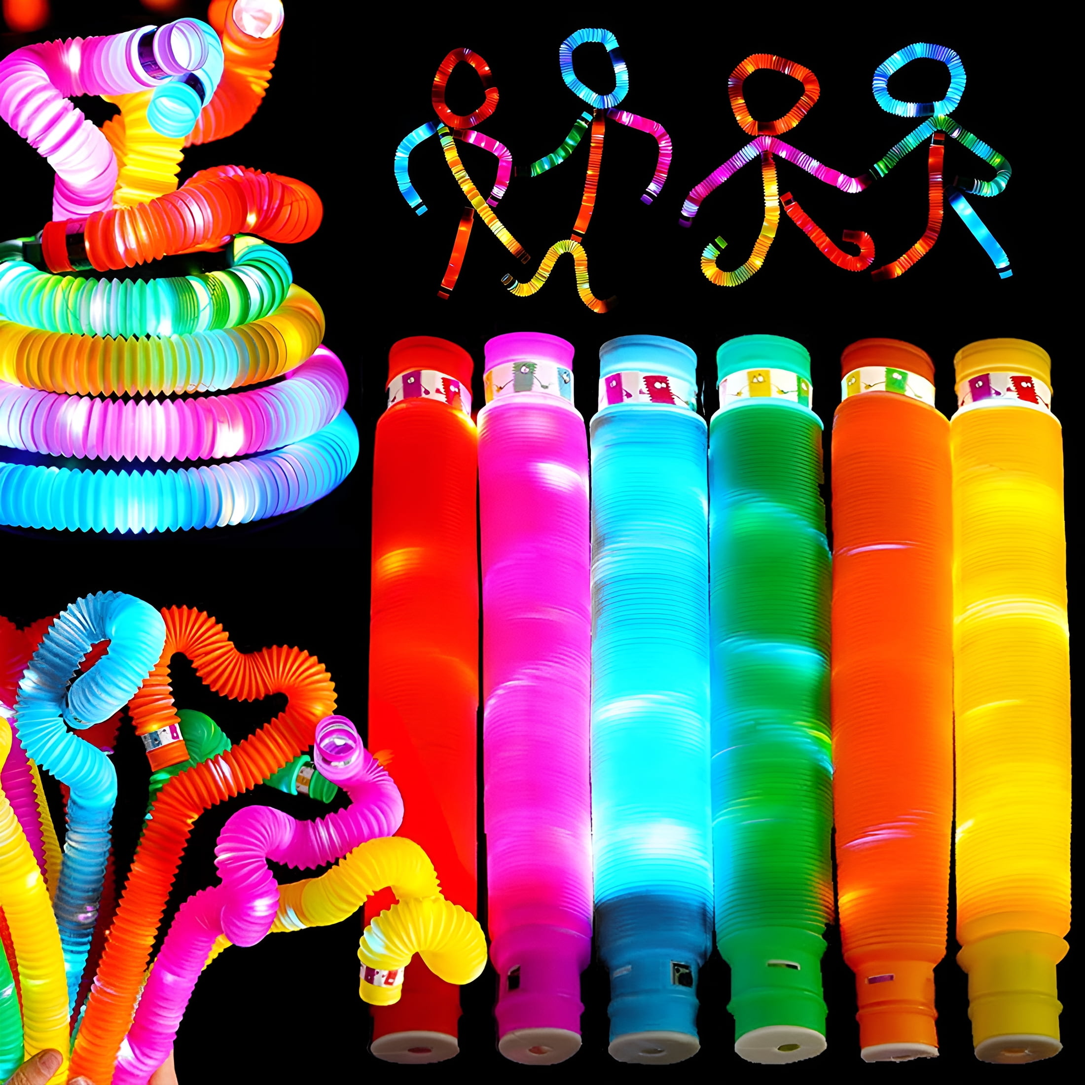 BESTSKY 6pcs Glowing Pop Tubes Stress and Anxiety Relief Fidget Pipe ...