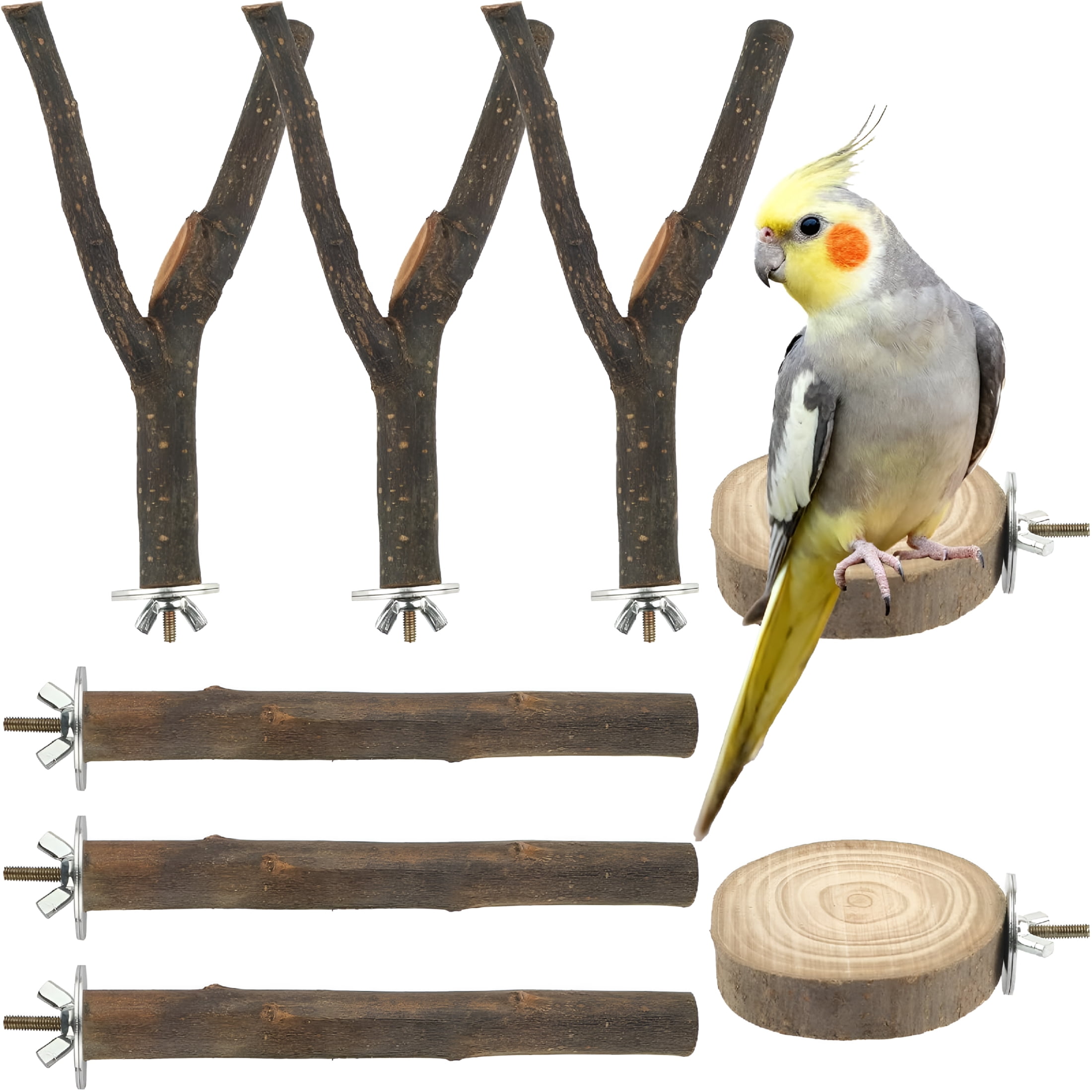 BESTSKY 8 PCS Bird Perches for Cage, Natural Wood Parrot Perch Stand ...