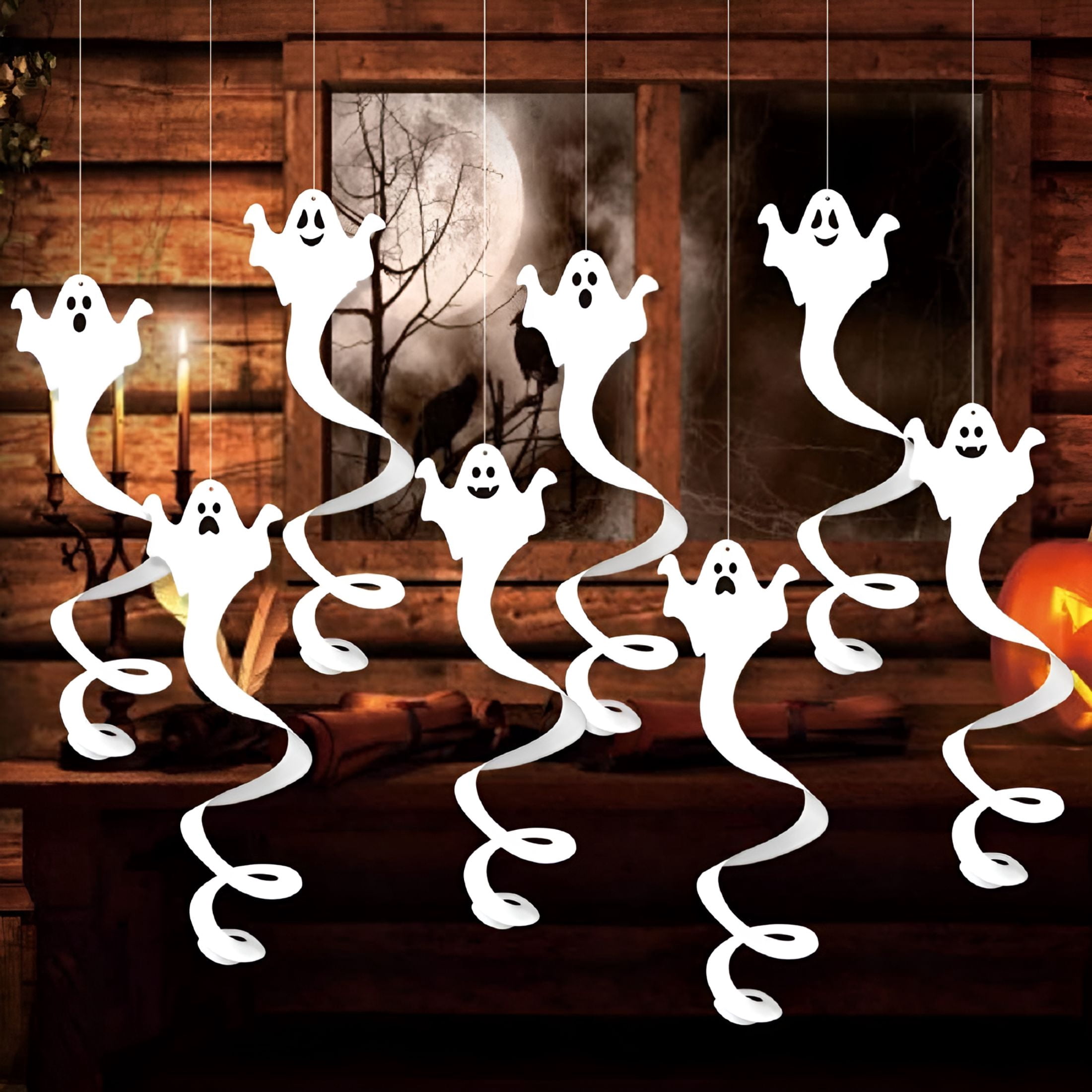 BESTSKY 8Pcs White Ghost Spiral Hanging Decorations Halloween ...
