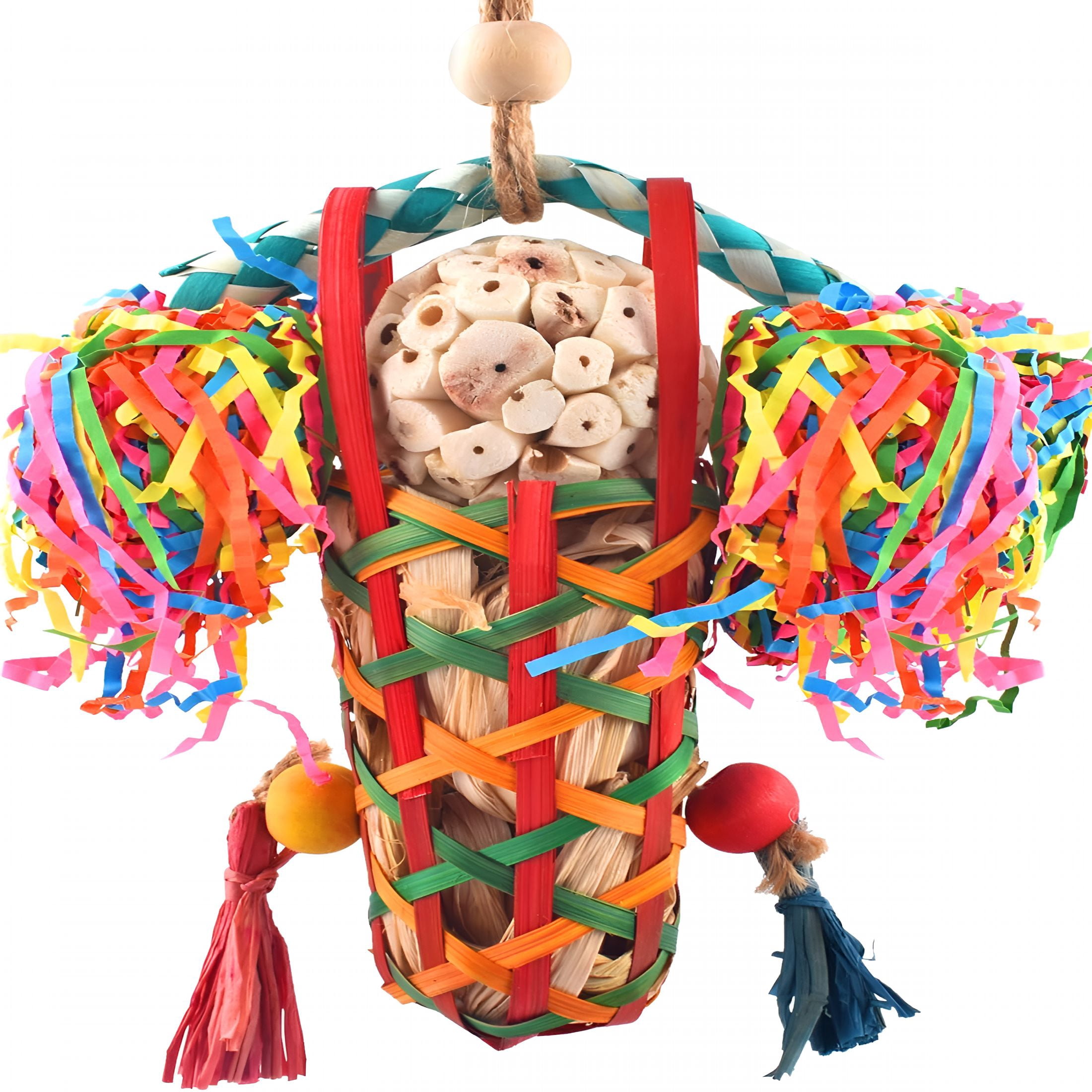 BESTSKY Bird Toys, natural bamboo and wood beads, multicolor shredding ...