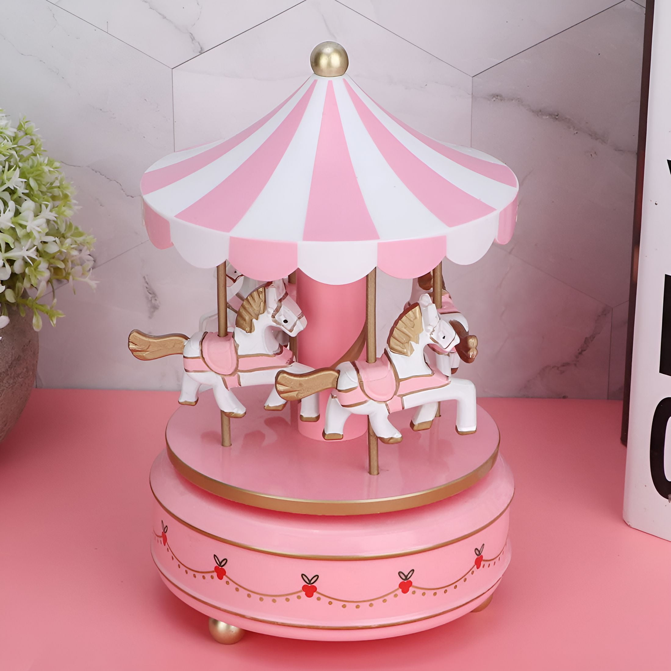 BESTSKY Carousel Music Box,4 Horse Wooden Merry-Go-Round Music Box ...