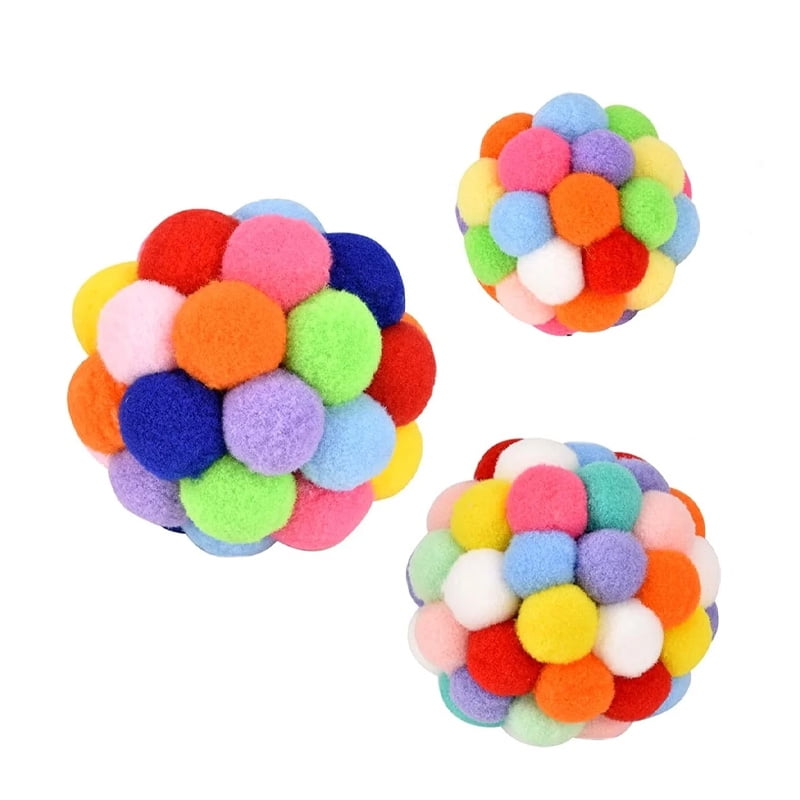 BESTSKY Cat Toy Balls with Bell (3 Sizes/Pack), Colorful Soft Fuzzy ...