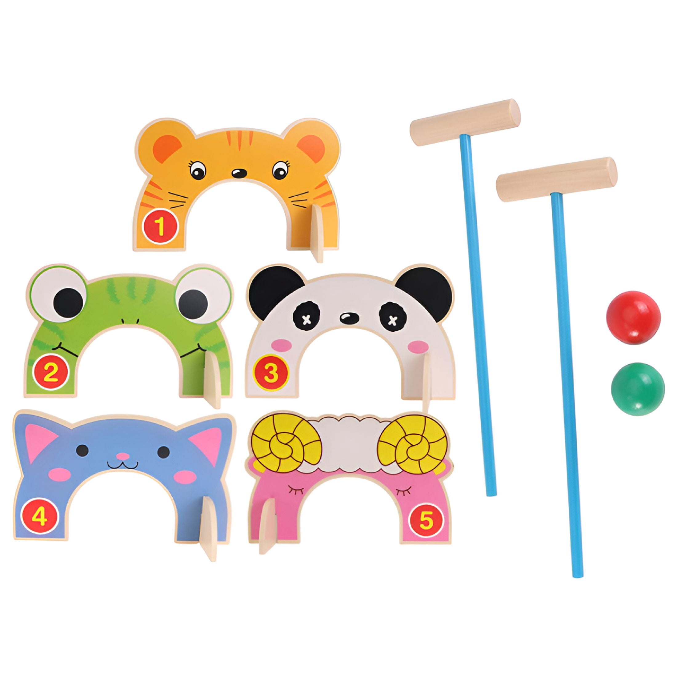 BESTSKY Child Development Wooden Croquet Set with Cartoon Animals for ...