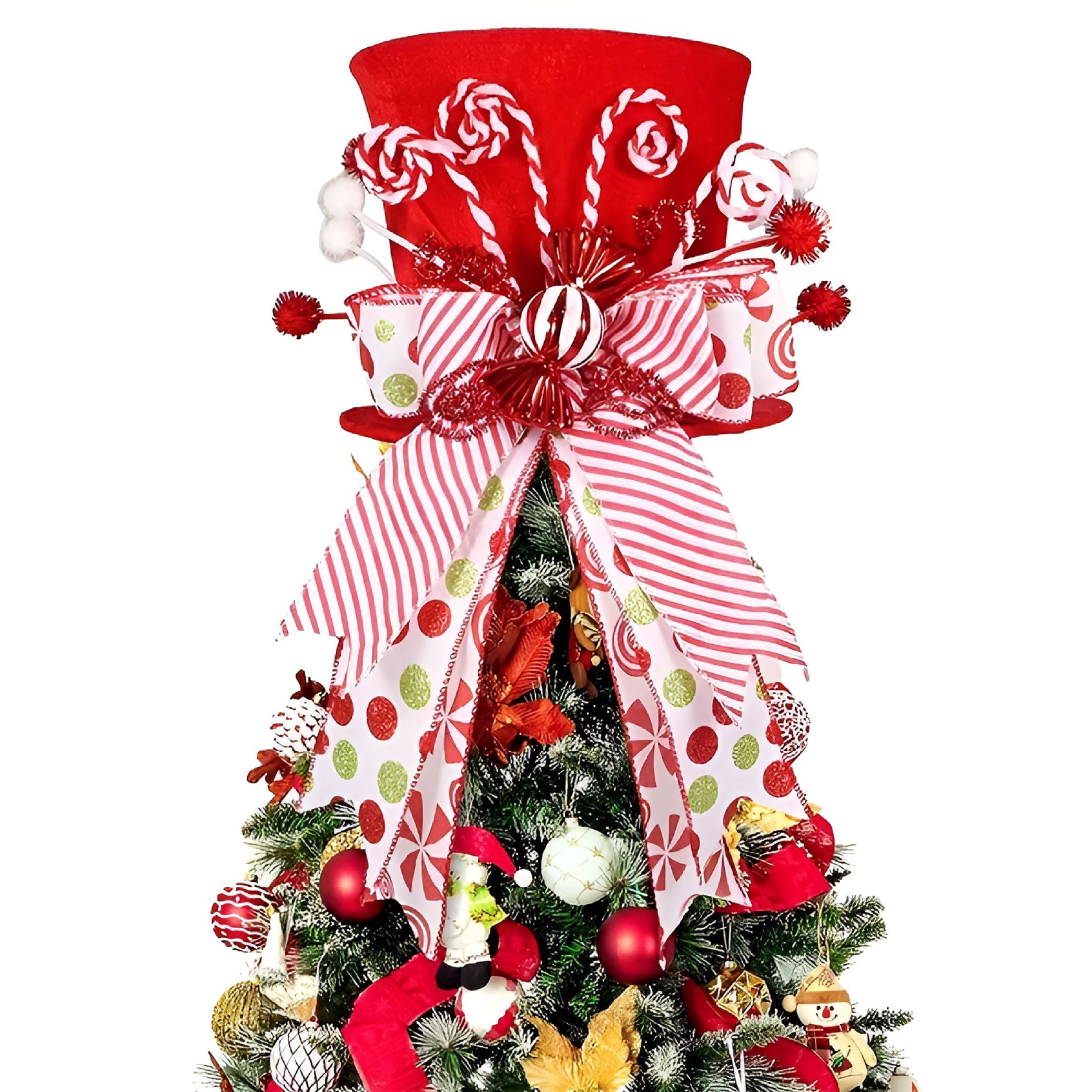 BESTSKY Candy Cane Christmas Tree Topper Large Red Tree Topper Hat with ...