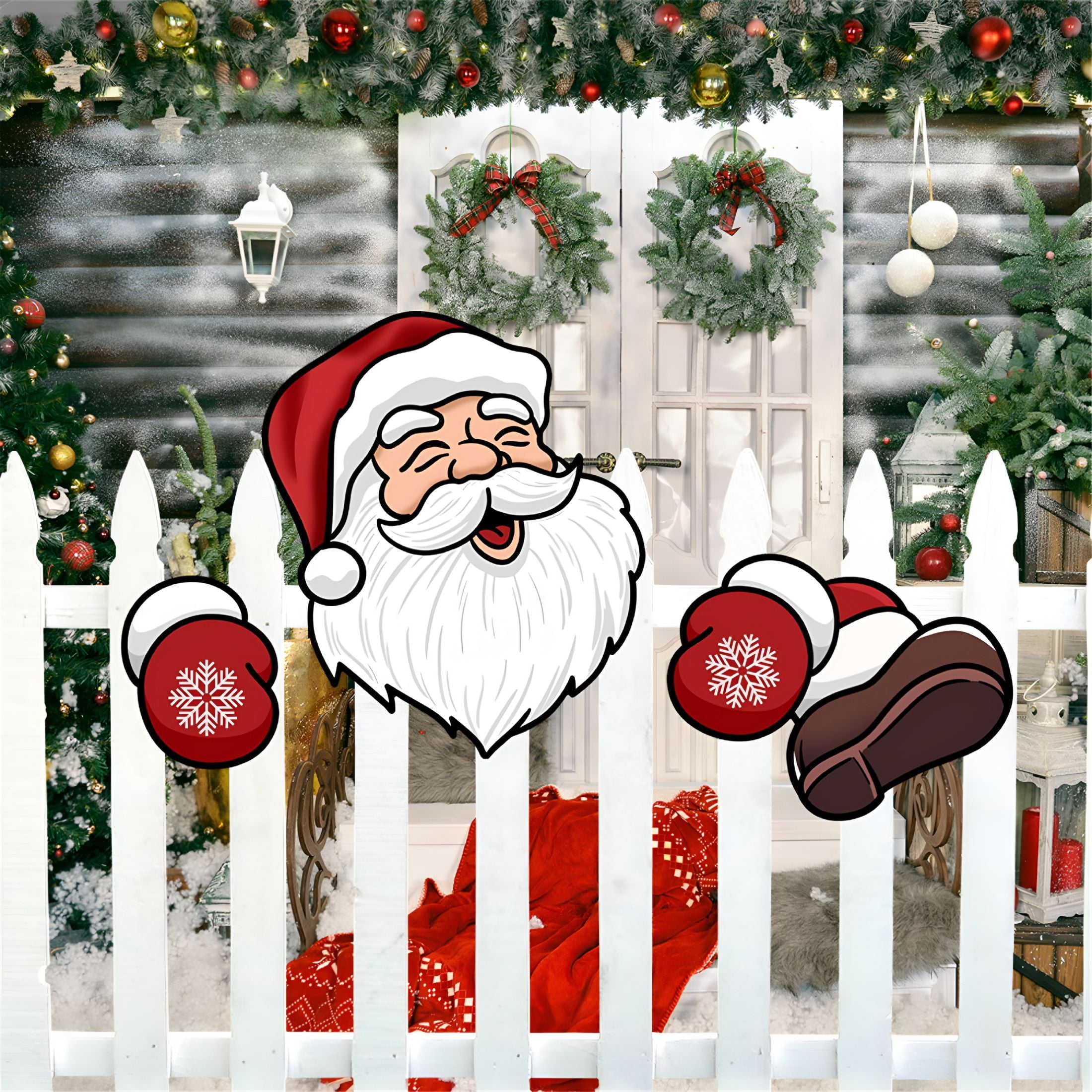 BESTSKY Christmas Tree Decorations Christmas Fence Peeker Santa Snowman ...