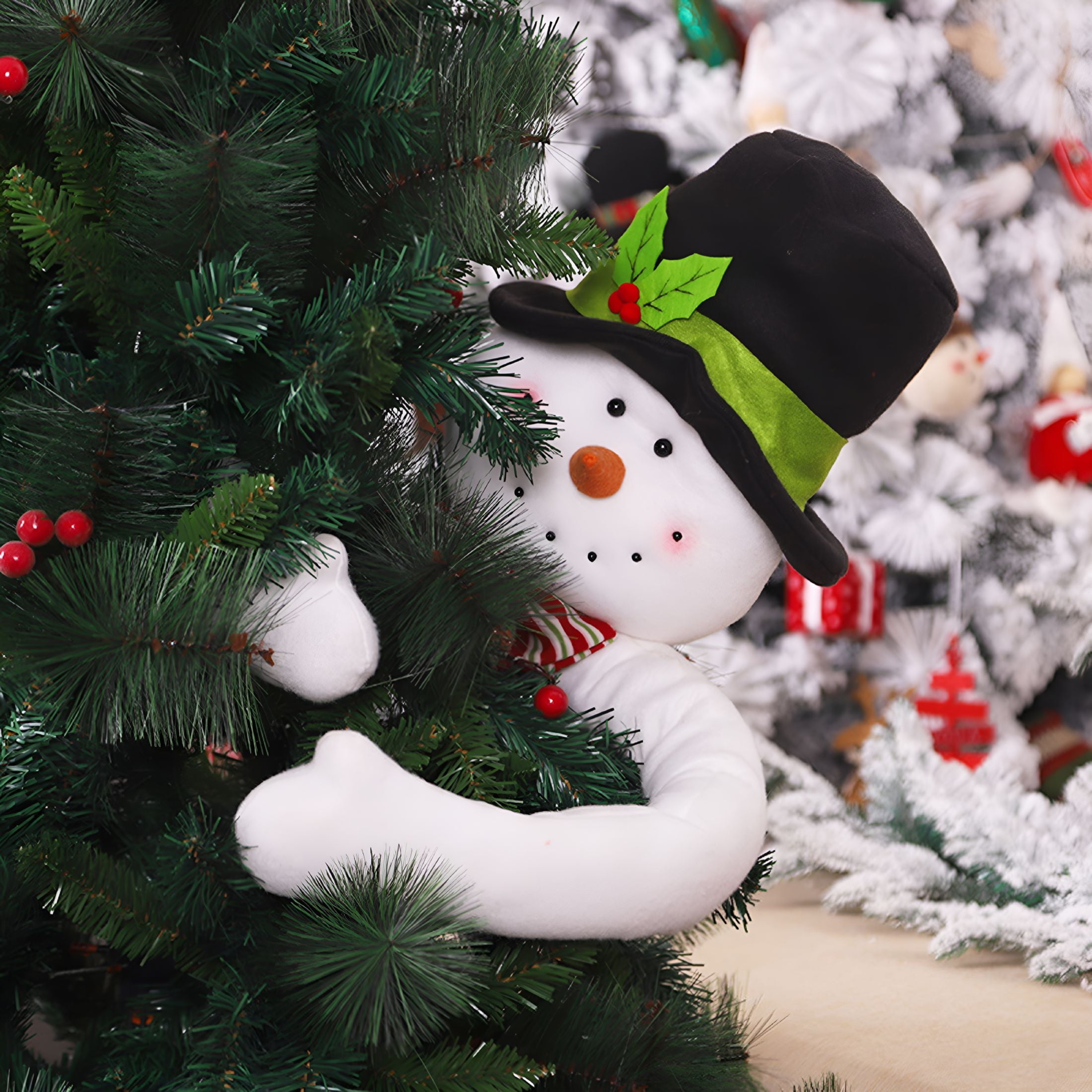 BESTSKY Christmas Tree Topper Snowman Head Hugger with Hat and Poseable ...